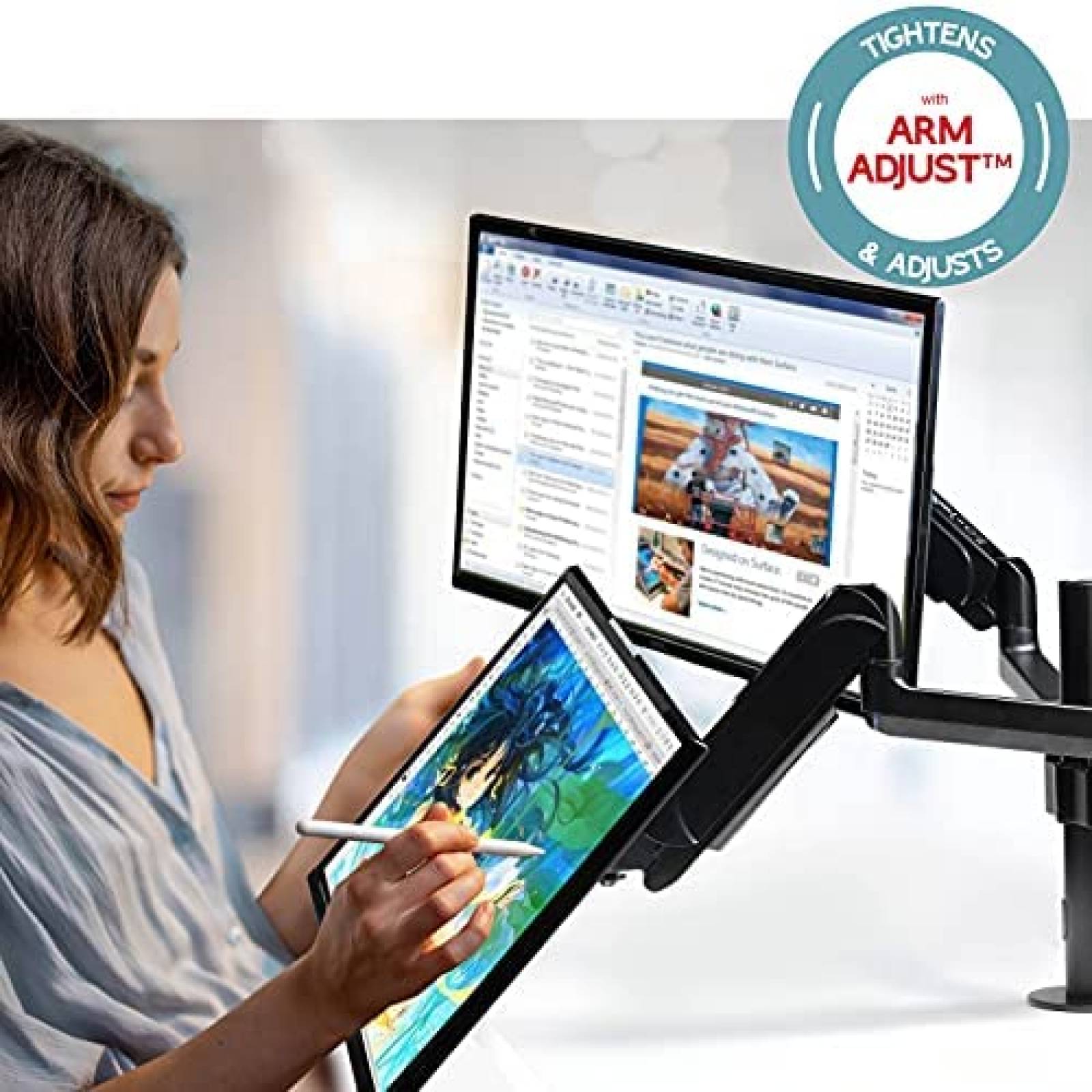 Soporte monitor Quarx Dual brazo 32" dos monitores -Negro