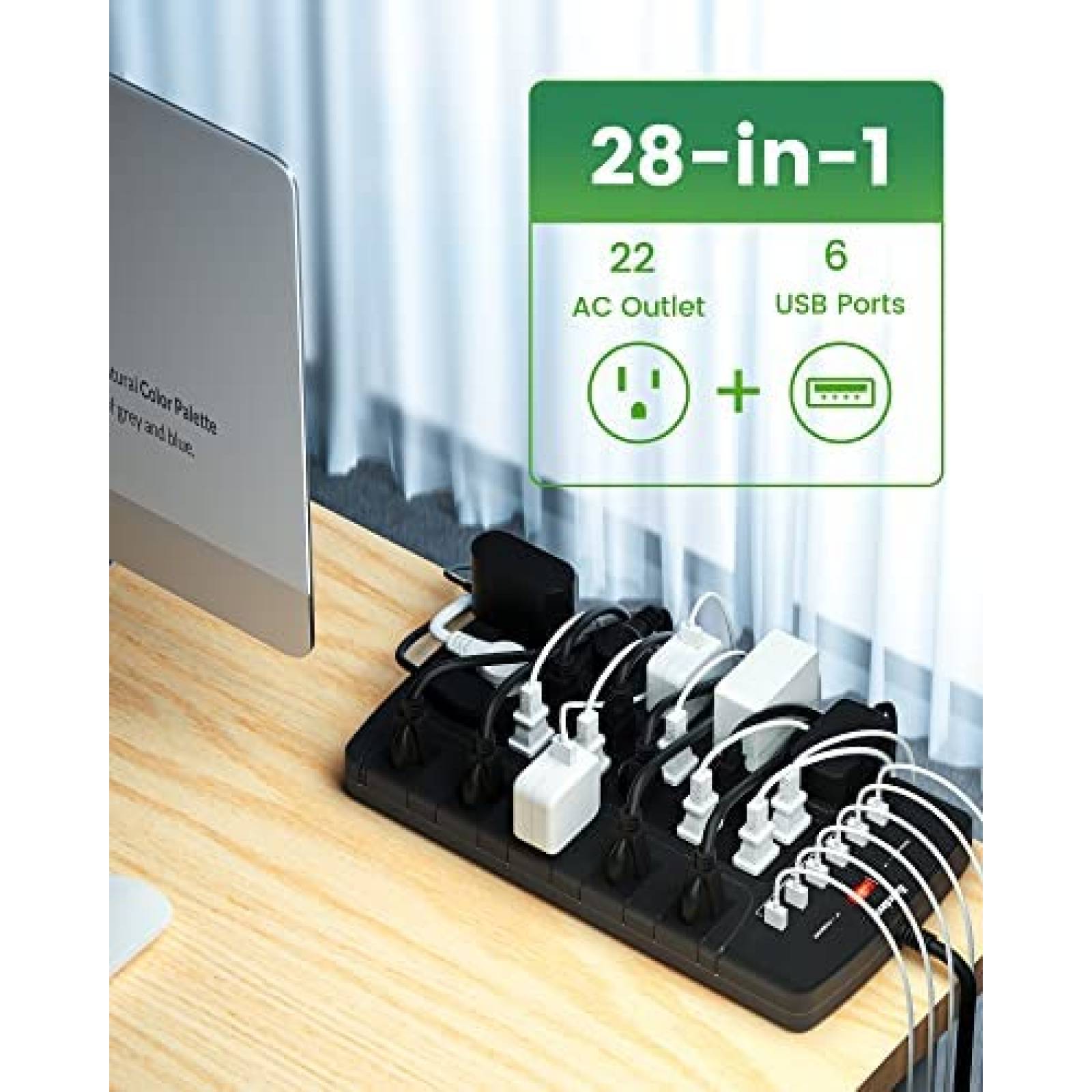 Multicontacto SUPERDANNY 22 Entradas y 6 Puertos USB -Negro