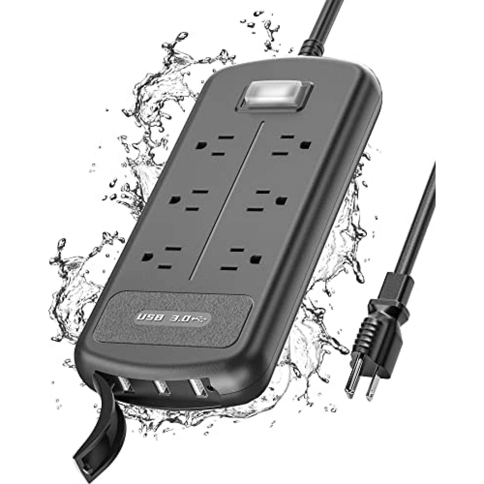 Multicontacto EIGSO de 6 Entradas y 3 Puertos USB -Negro