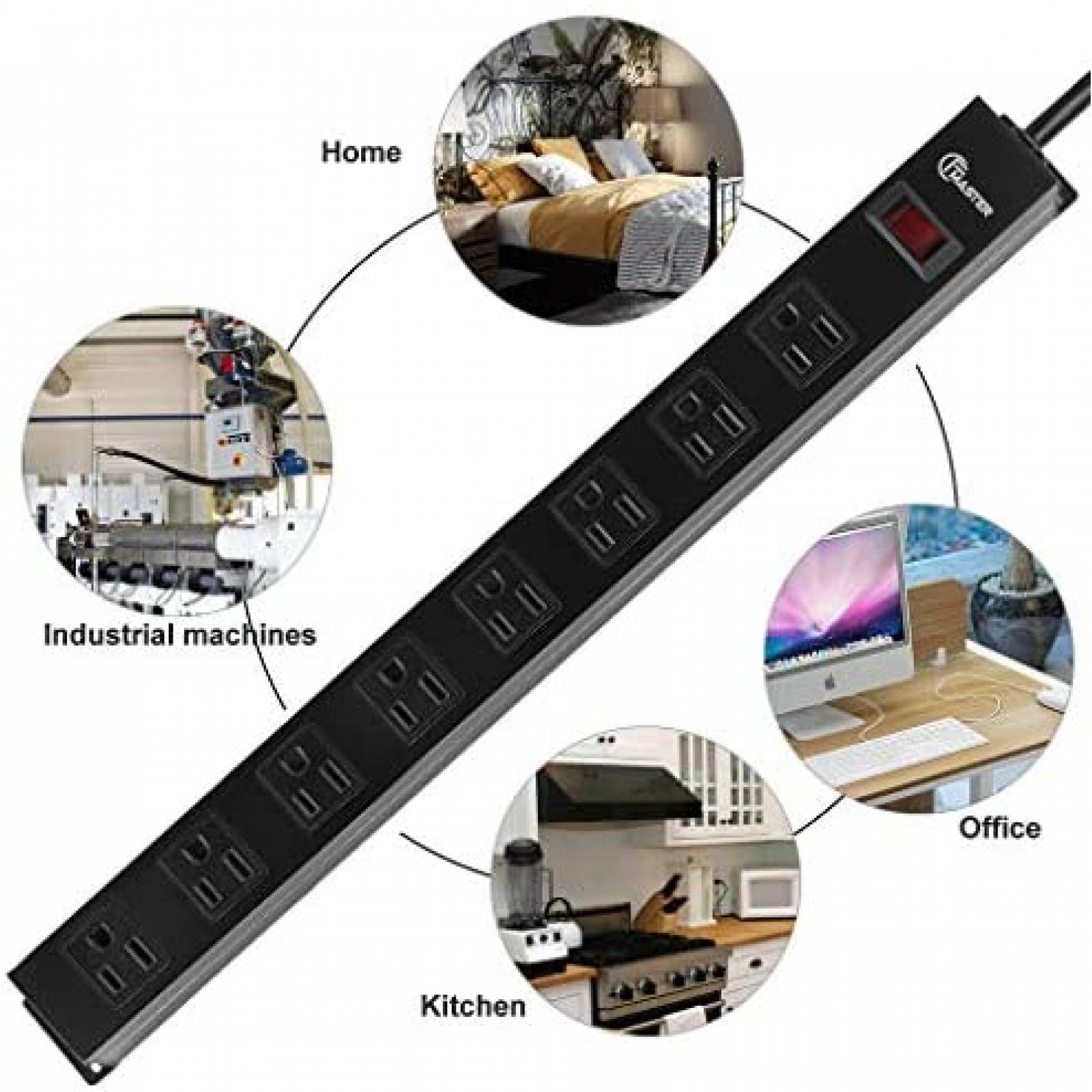 Multicontactos KF 8 Salidas Aluminio 6 pies 14AWG -Negro