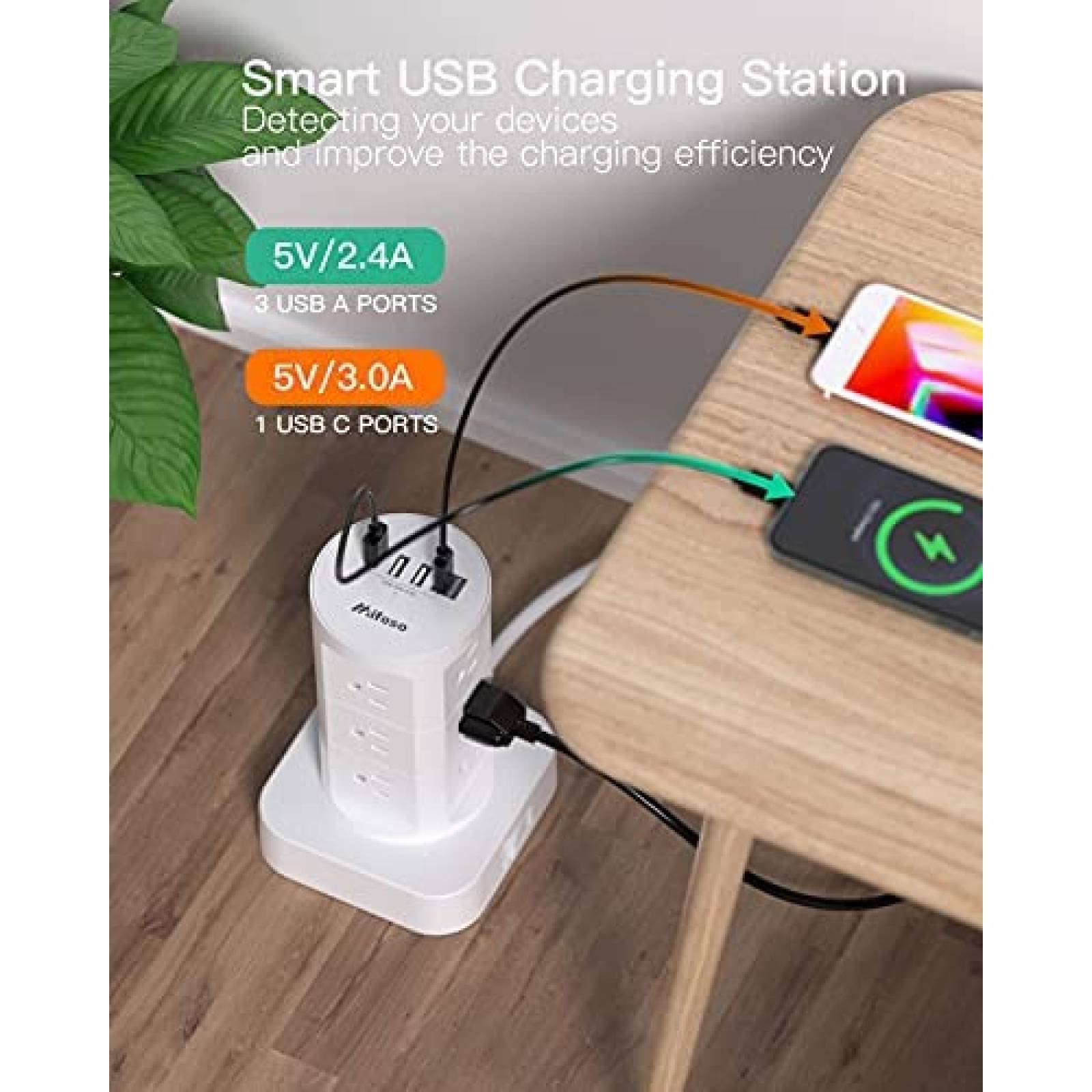Torre Multicontacto Mifaso 12 Tomas de Corriente 4 USB