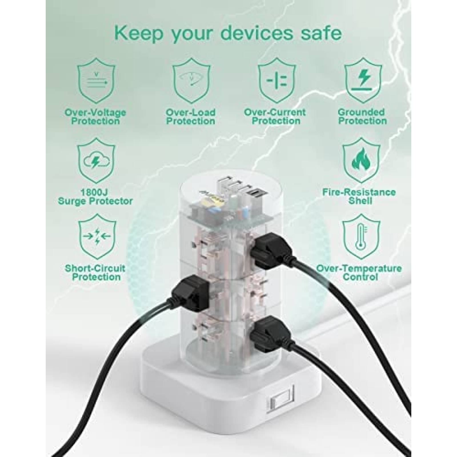 Torre Multicontacto Mifaso 12 Tomas de Corriente 4 USB