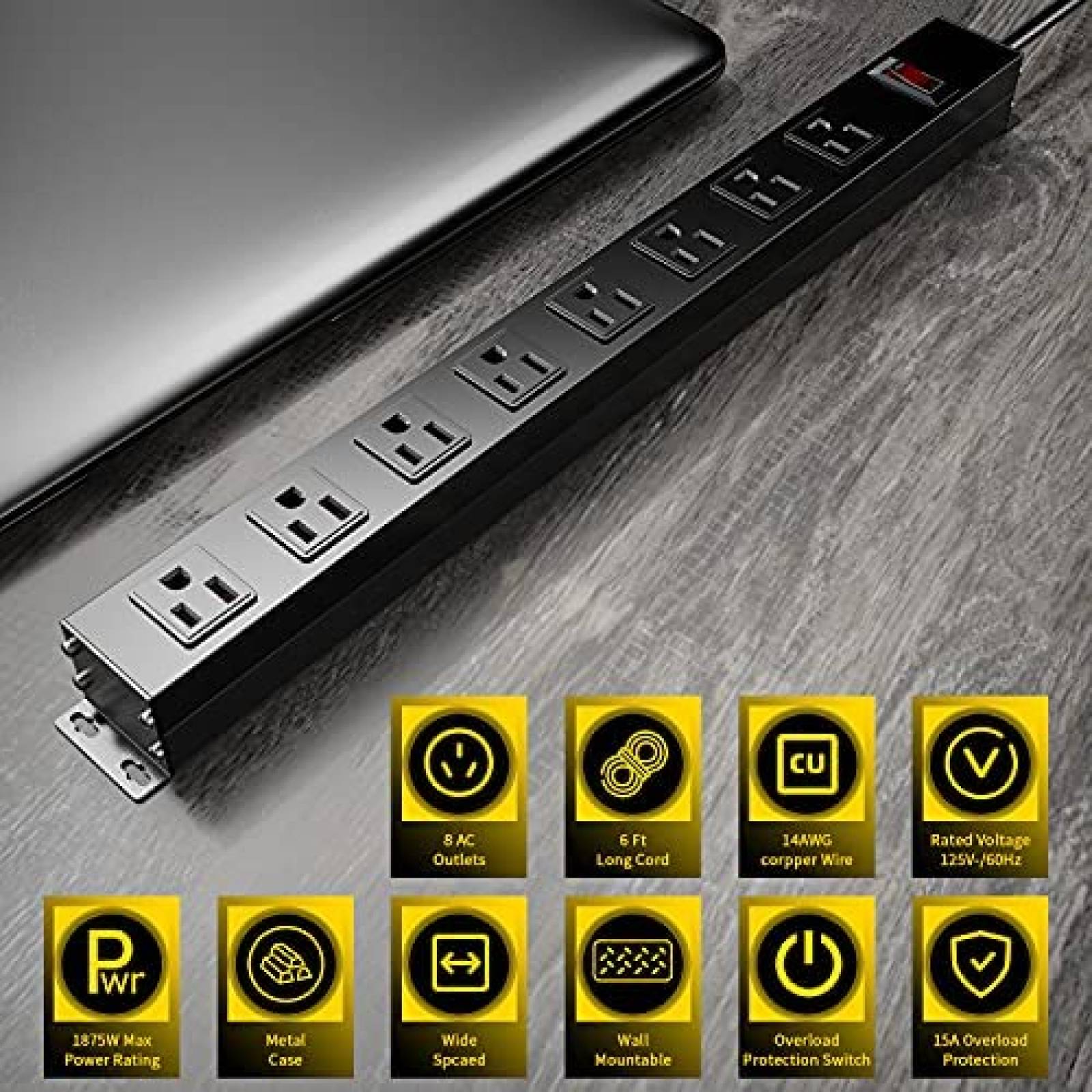 Multicontacto BERIGTTA 8 Puertos con Cable 6ft -Negro