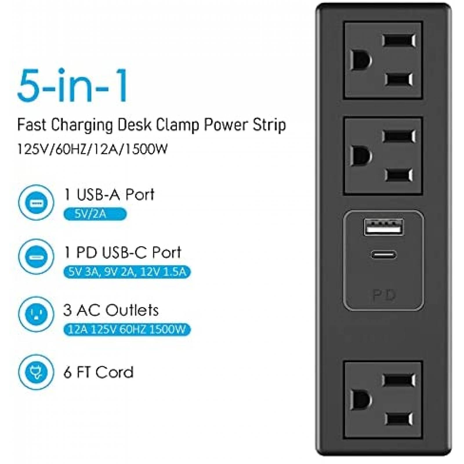 Multicontacto CCCEI de 3 Entradas y 1 Puerto USB -Negro