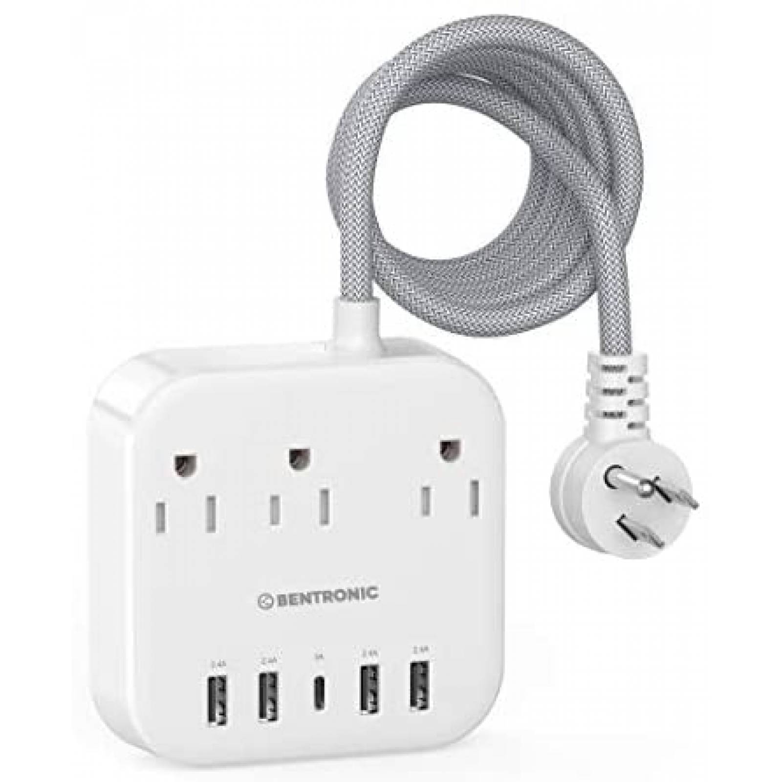 Multicontactos BENTRONIC USB C 5 puertos 25W Cargador -Gris
