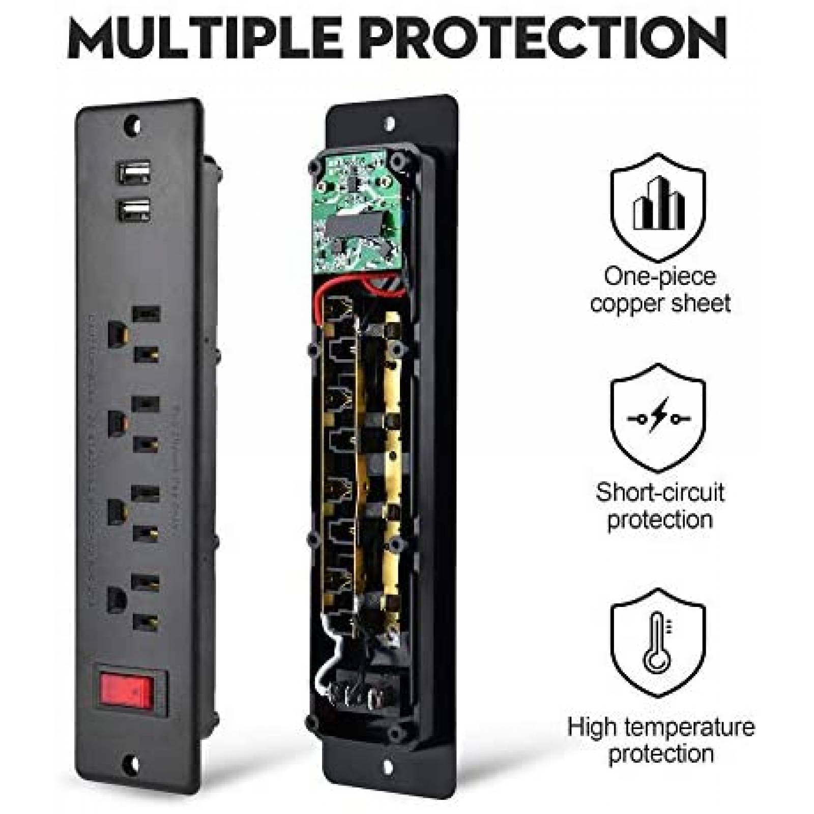 Multicontactos HdcTek con 4 Entradas AC/2 USB -Negro