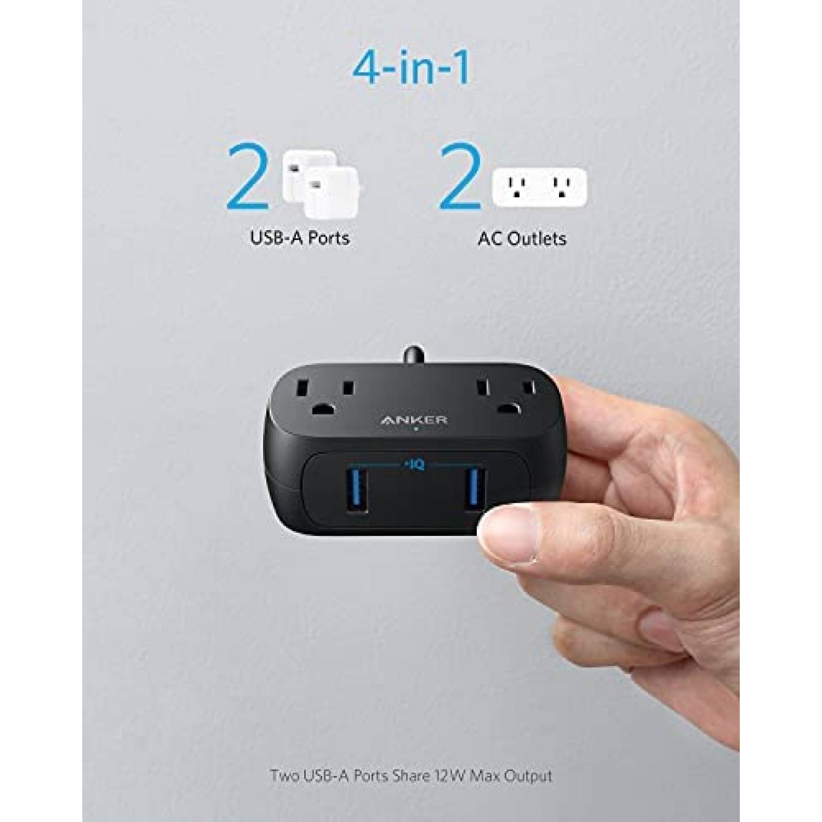 Multicontactos Anker con 2 Entradas AC y 2 USB -Negro