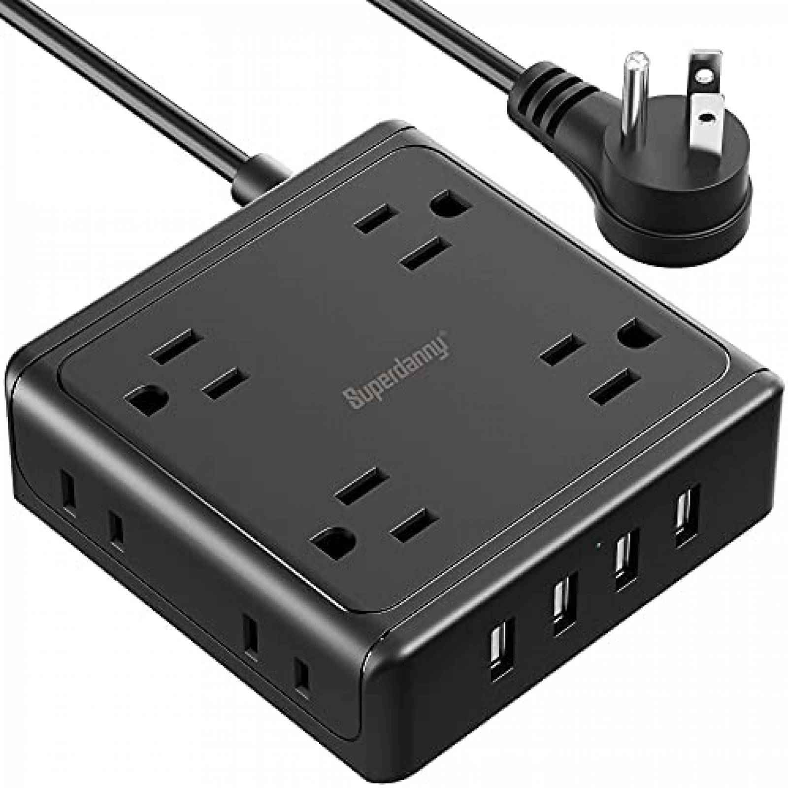 Multicontactos SUPERDANNY con 8 Salidas AC y 4 USB -Negro