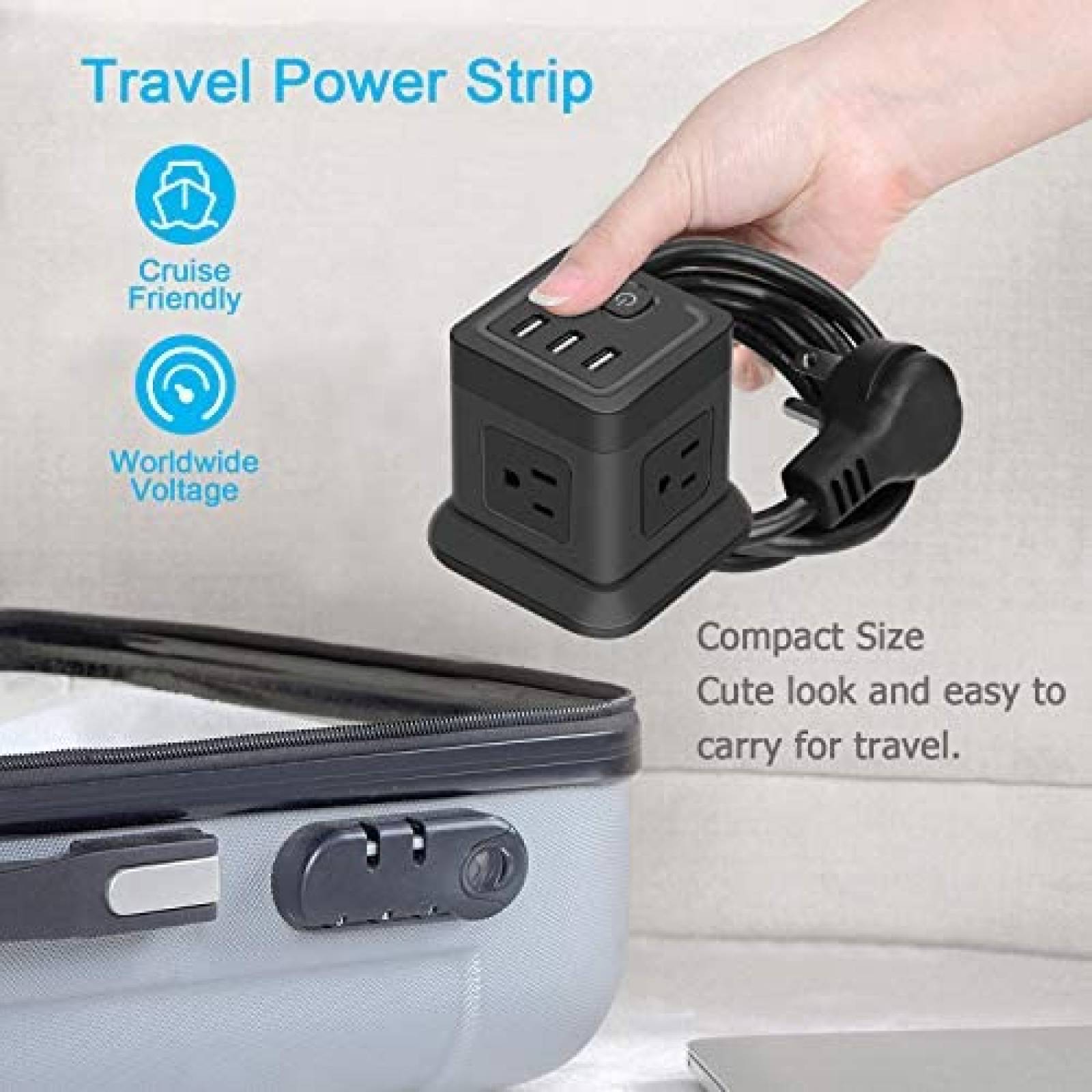 Multicontactos FDTek con 4 Entradas AC y 3 USB -Negro