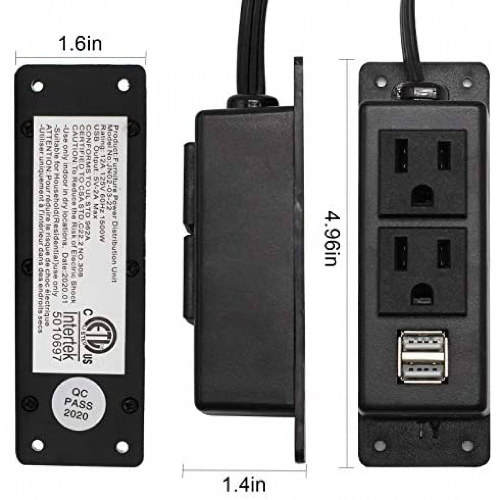 Multicontacto BTU de 2 Entradas y 2 Puertos USB -Negro