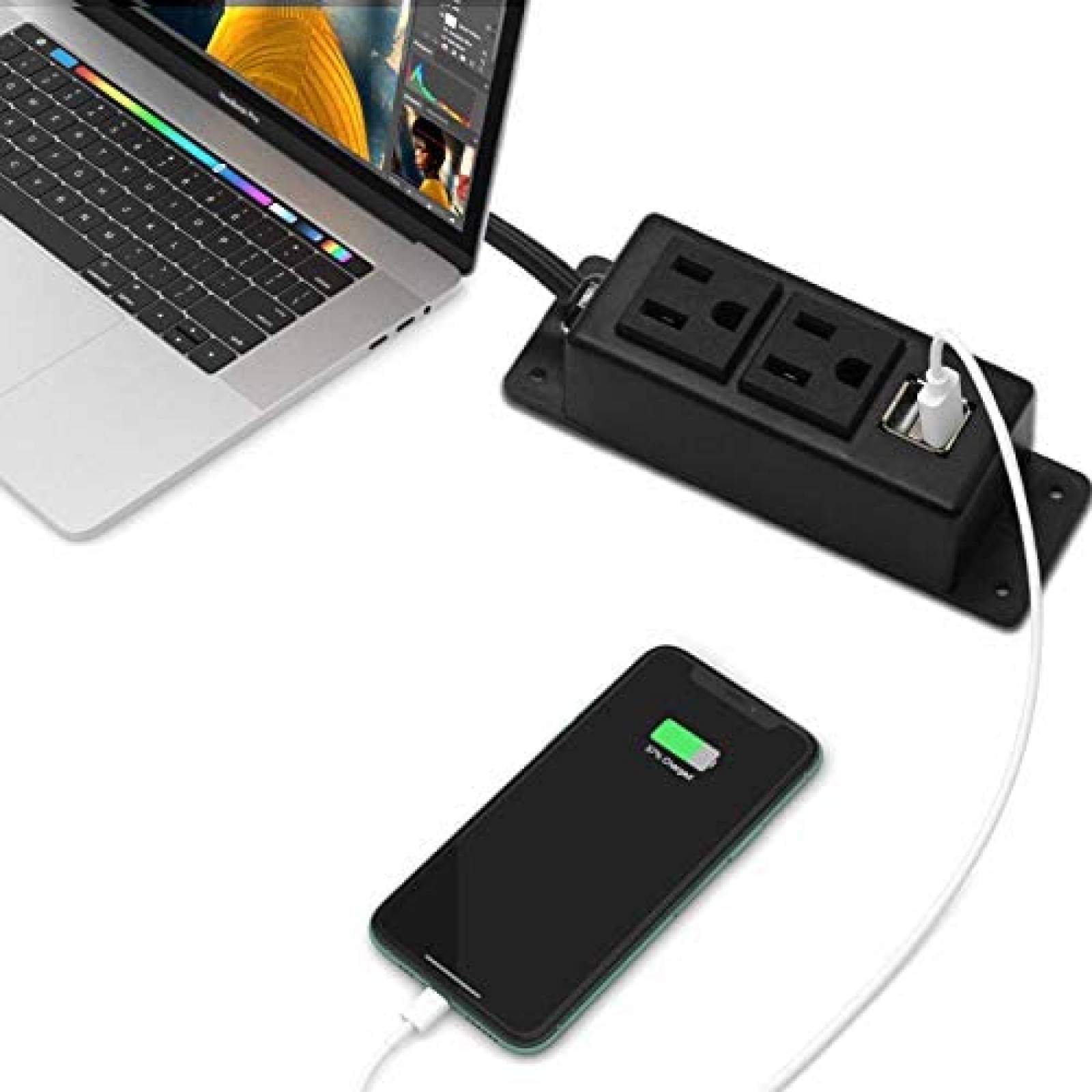 Multicontacto BTU de 2 Entradas y 2 Puertos USB -Negro