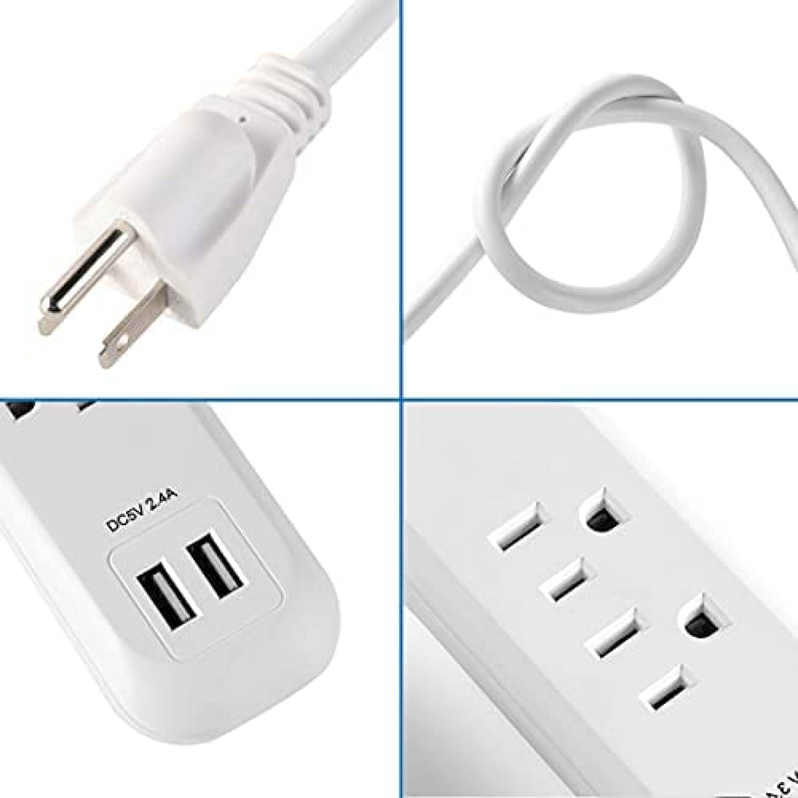 Multicontactos KF de 3 Puertos AC y 2 USB 6 Pies -Blanco