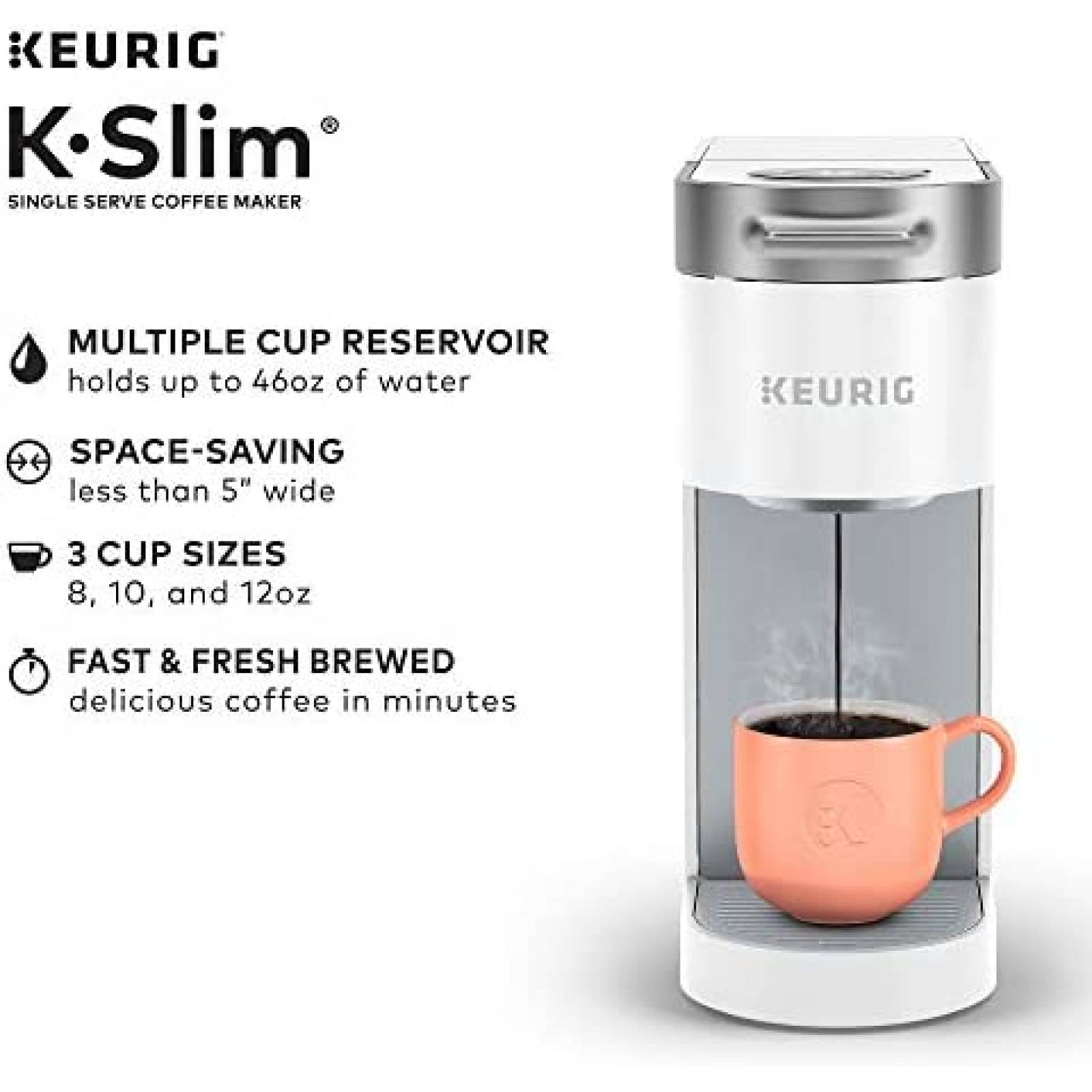 Cafetera Keurig K-Slim K-Cup Pod 1 Taza -Blanco