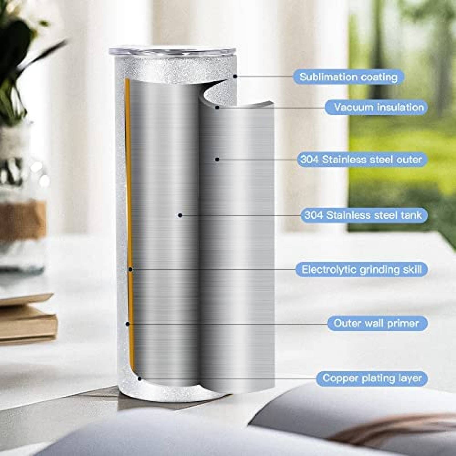 Termos con Popote AGH 600 ml Acero Inoxidable 8 pcs Plateado