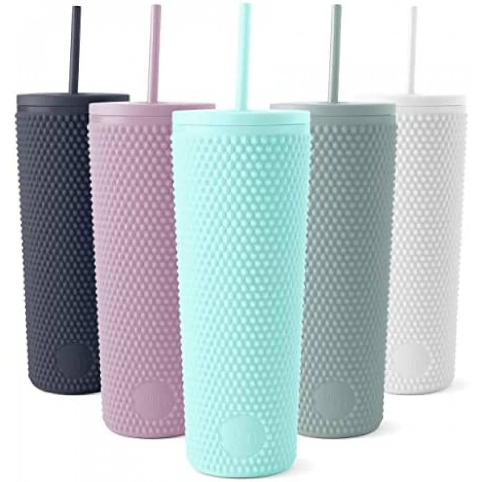 Termo con Popote y Tapa Simple Modern de Plastico 710ml Azul