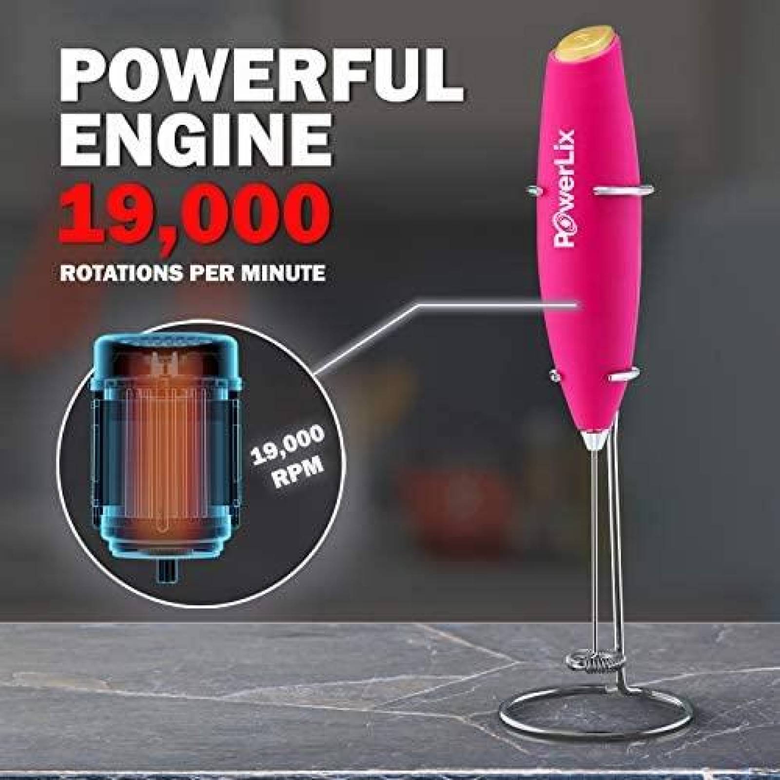 Maquina De Espuma PowerLix Milk Pro Electrica De Mano -Rosa