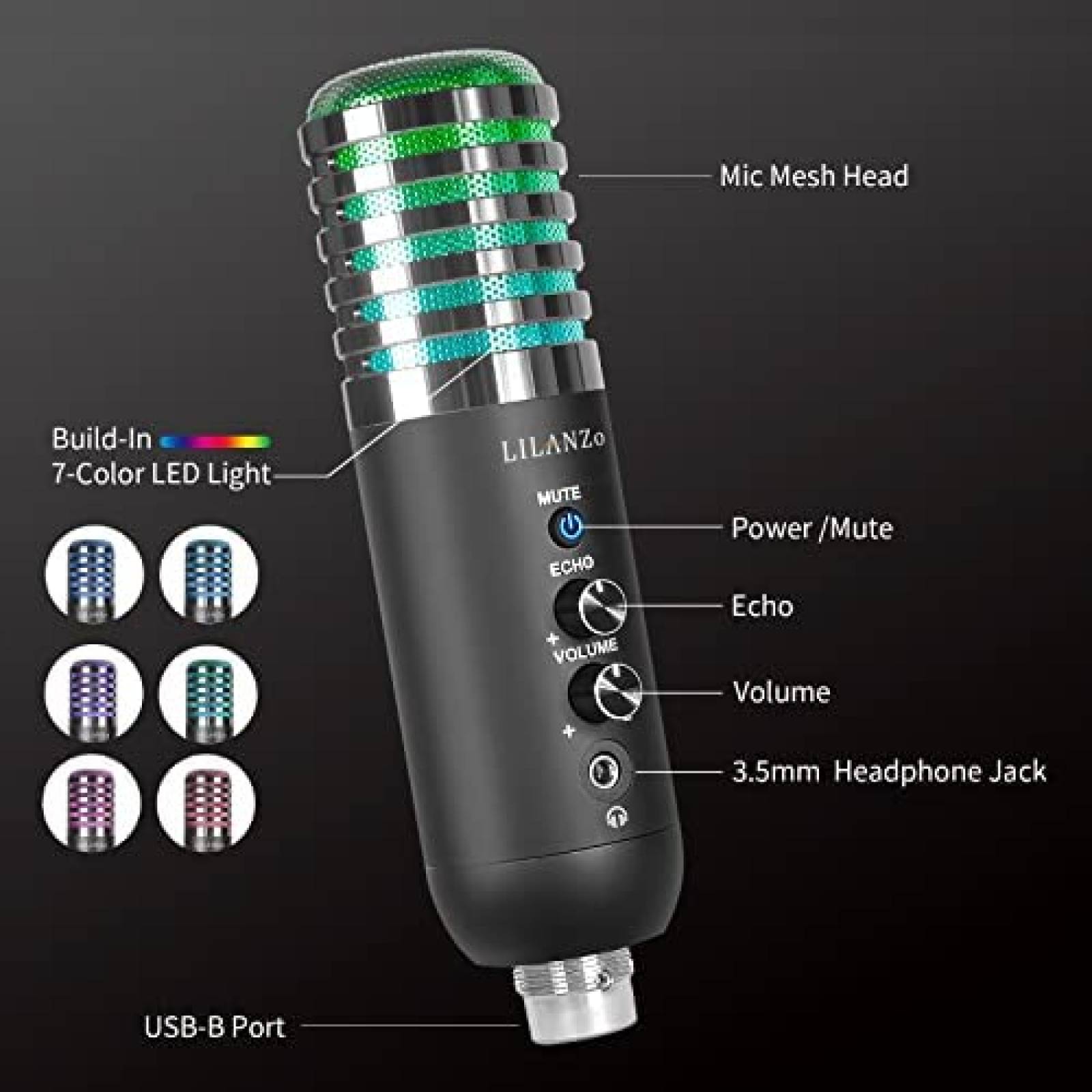 Microfono Condensador USB LILANZo con Accesorios -Negro