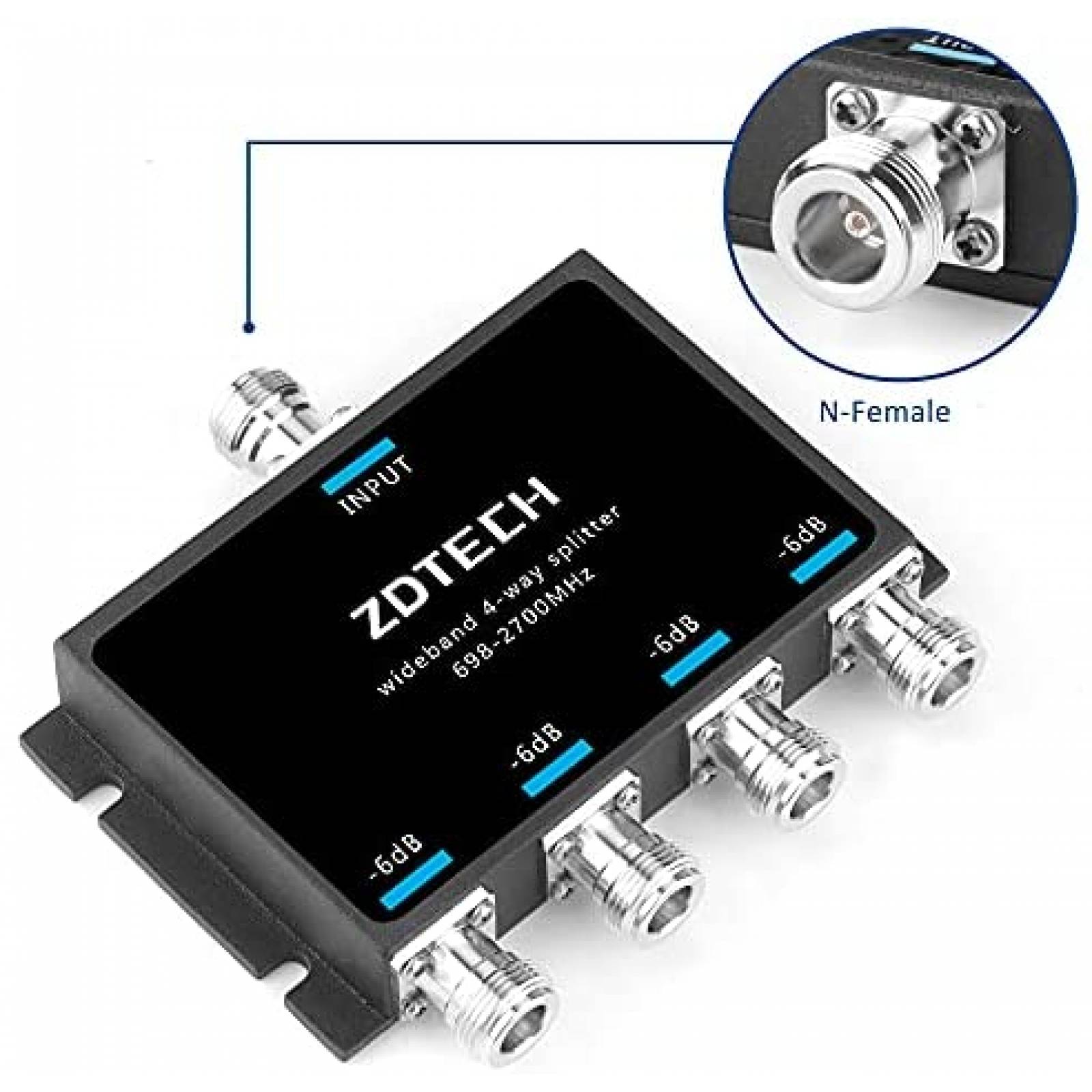 Splitter ZDTECH de 4 Vias Conector Hembra Tipo N -Negro