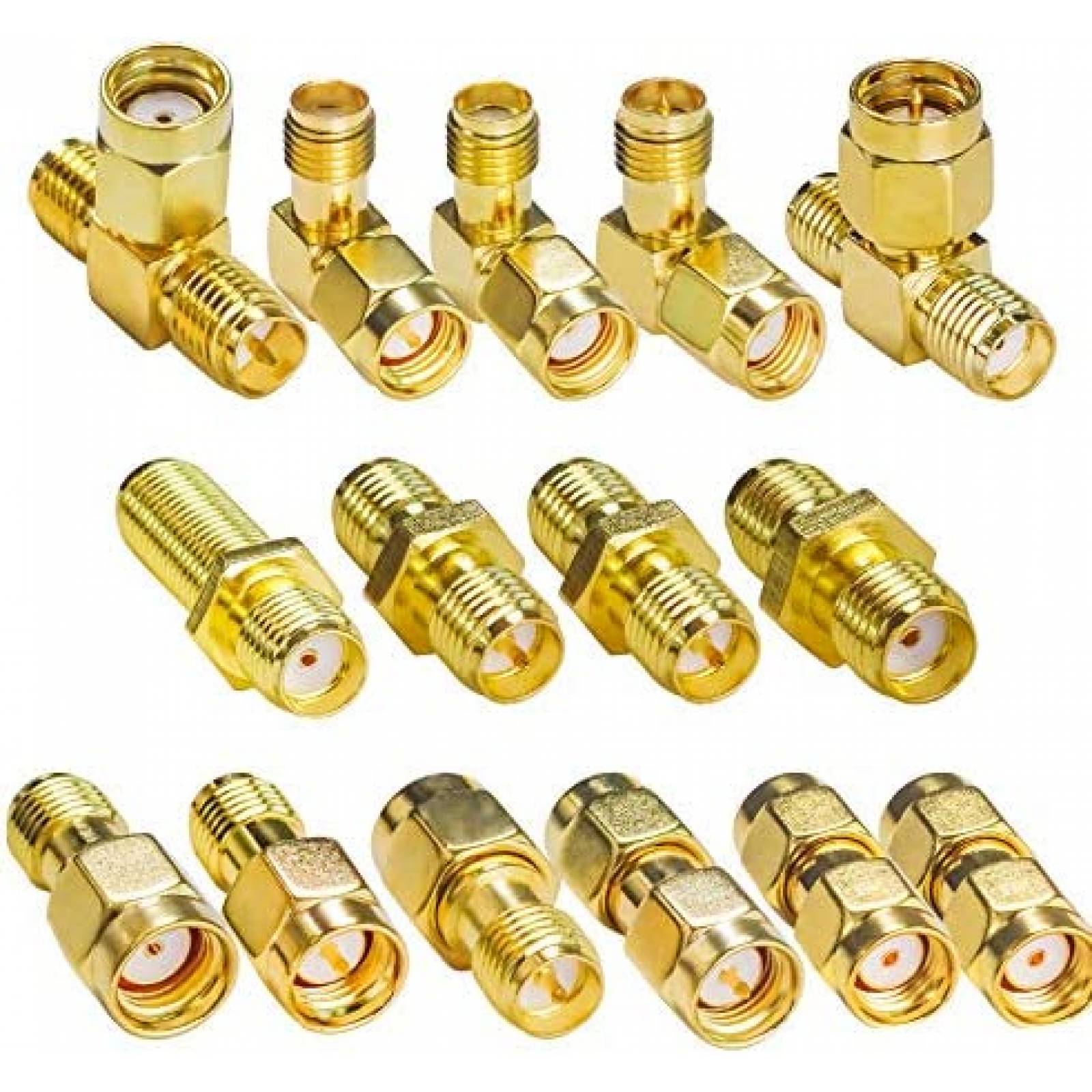 Kit Conectores Peakelect 15 Pzs SMA Macho Hembra RP -Dorado