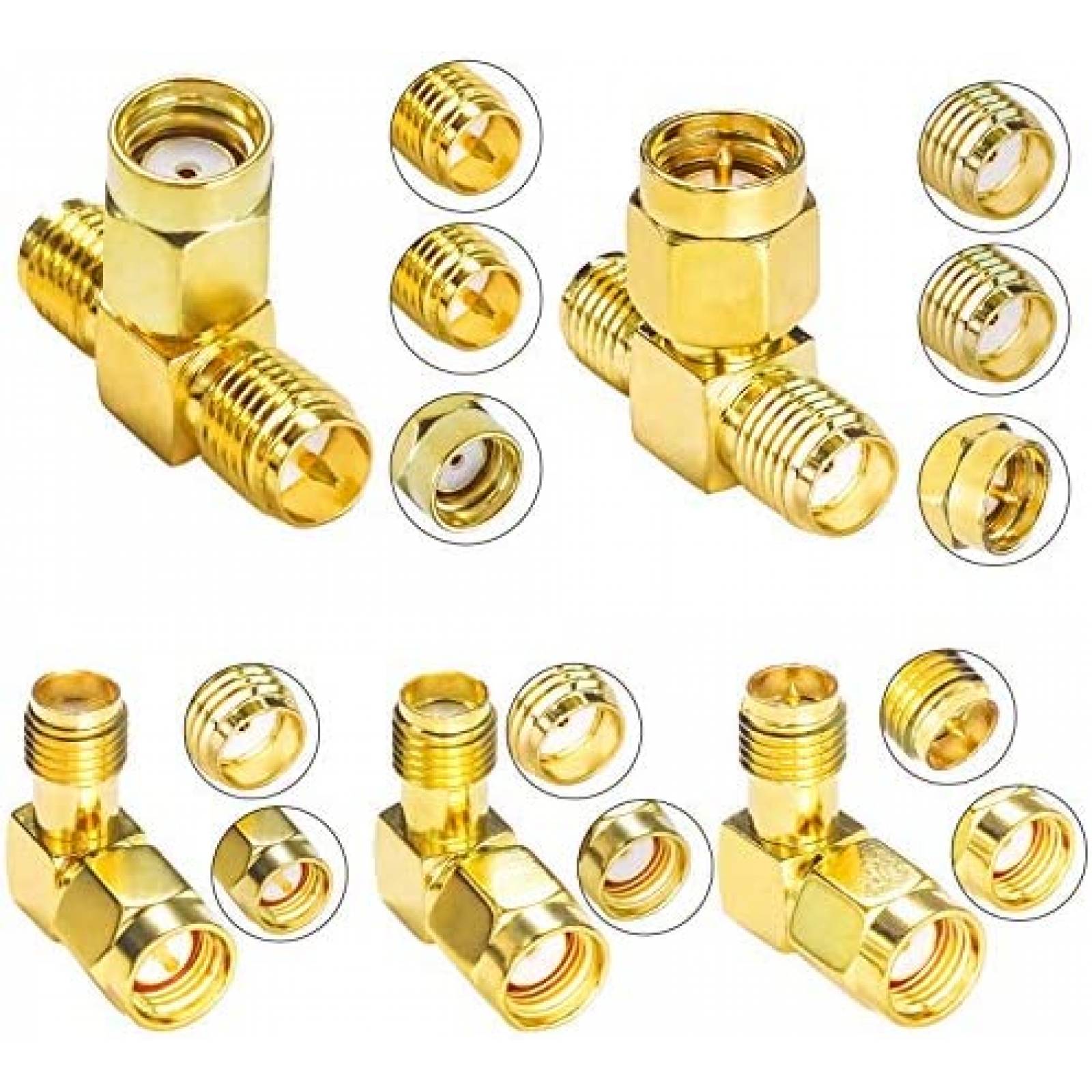 Kit Conectores Peakelect 15 Pzs SMA Macho Hembra RP -Dorado