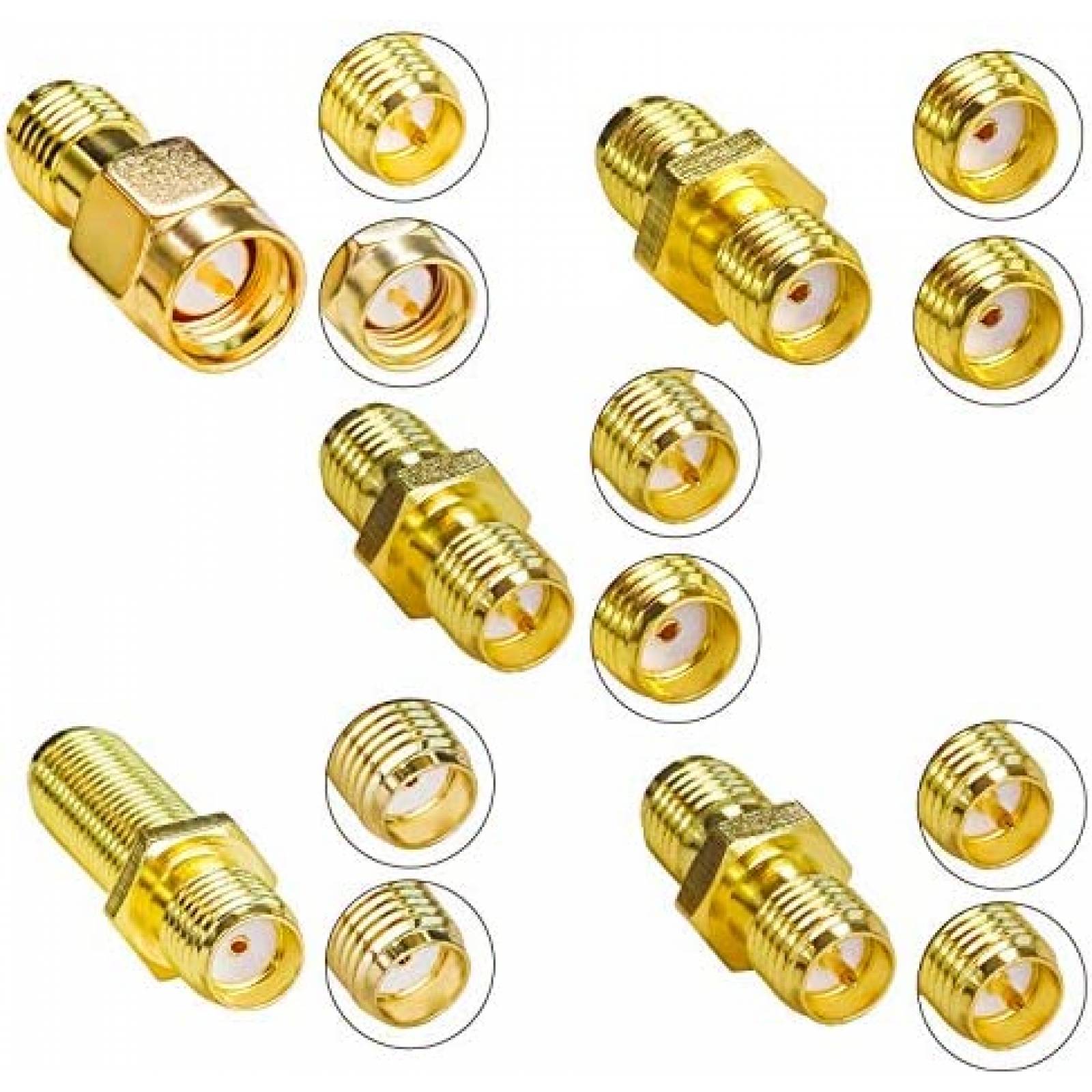 Kit Conectores Peakelect 15 Pzs SMA Macho Hembra RP -Dorado