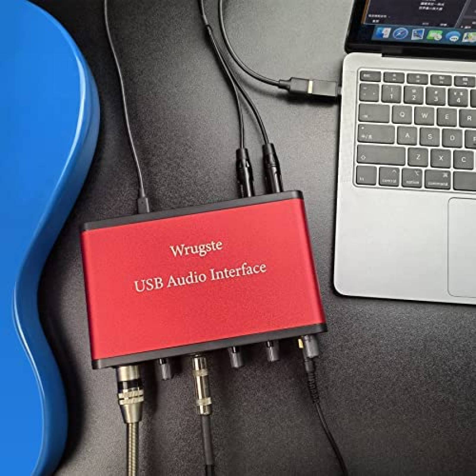 Interfaz de Audio Wrugste 2i2 con Entrada MIDI y XLR -Rojo