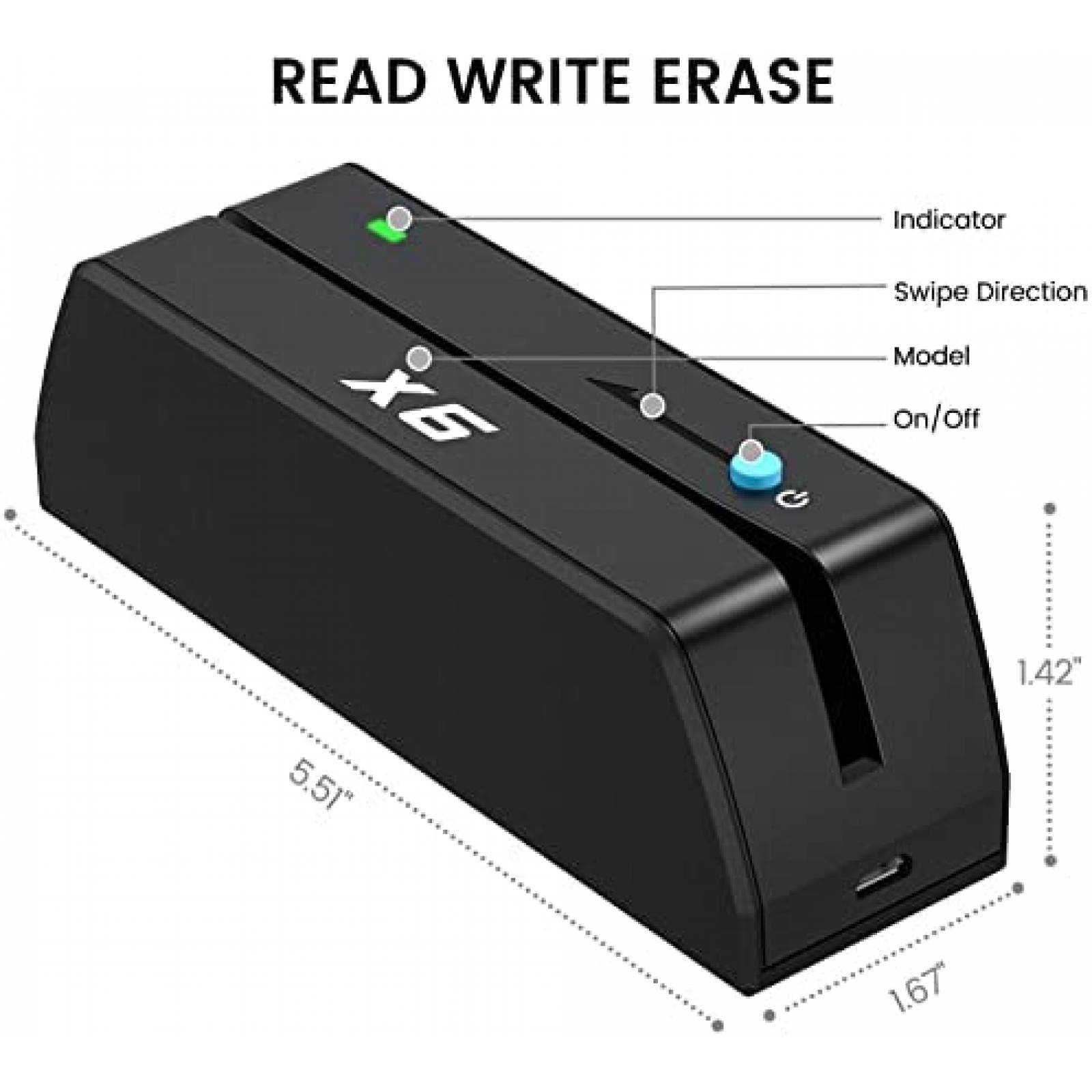 Lector de Tarjetas HZGOTech Magnetico Bluetooth USB -Negro