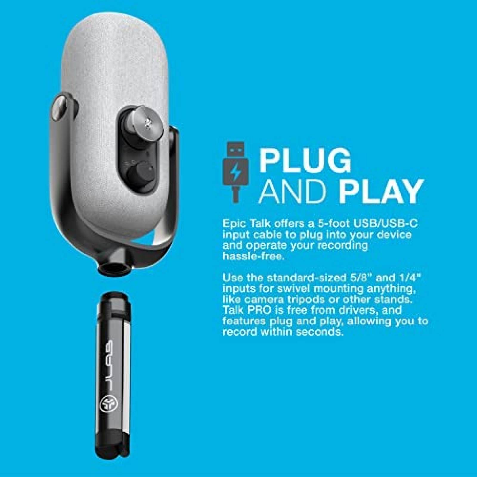 Microfono JLab Epic Talk Cardioide Bidireccional USB-C -Gris