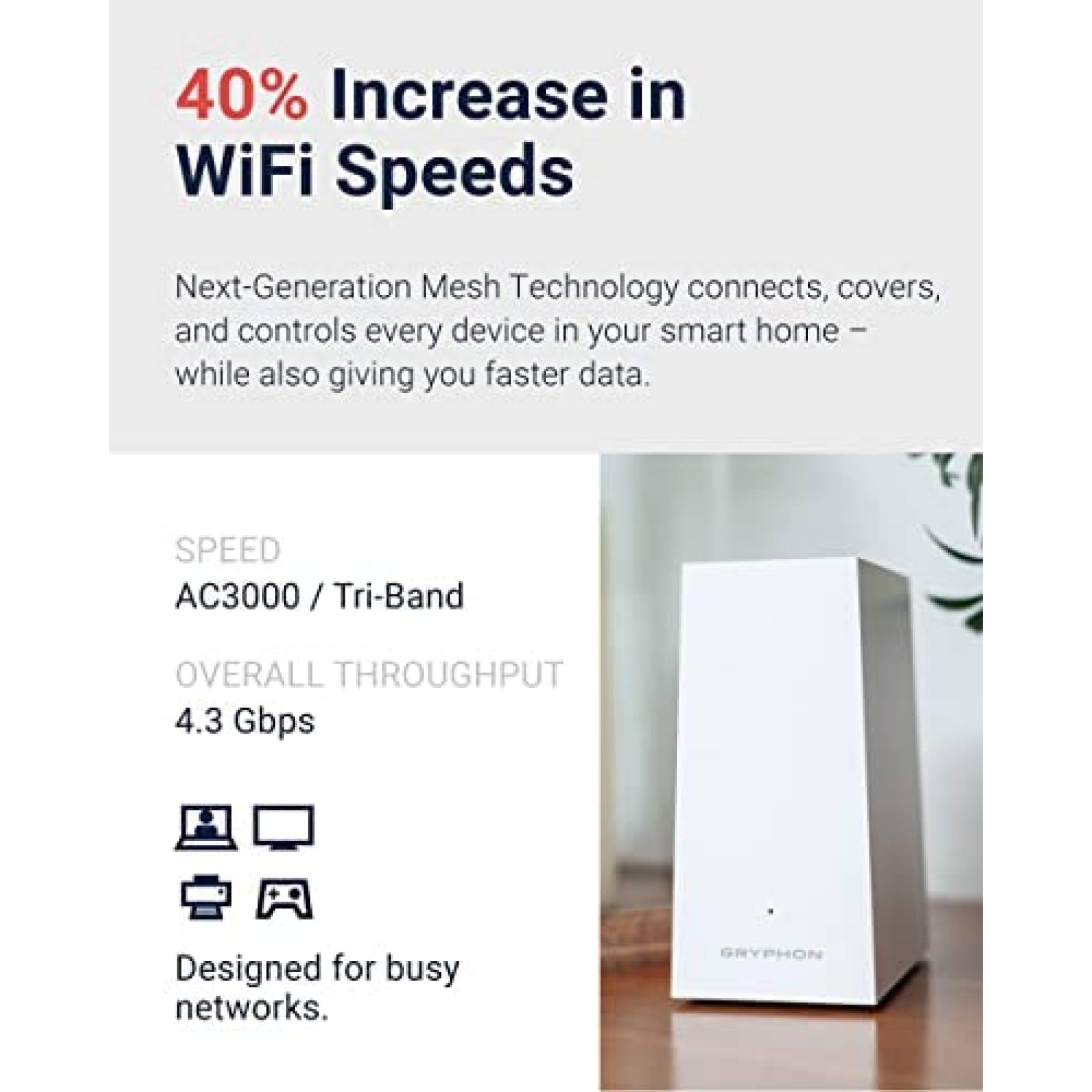 Router Gryphon AX Tri-Banda WiFi 6 802.11b 5GHz -Blanco