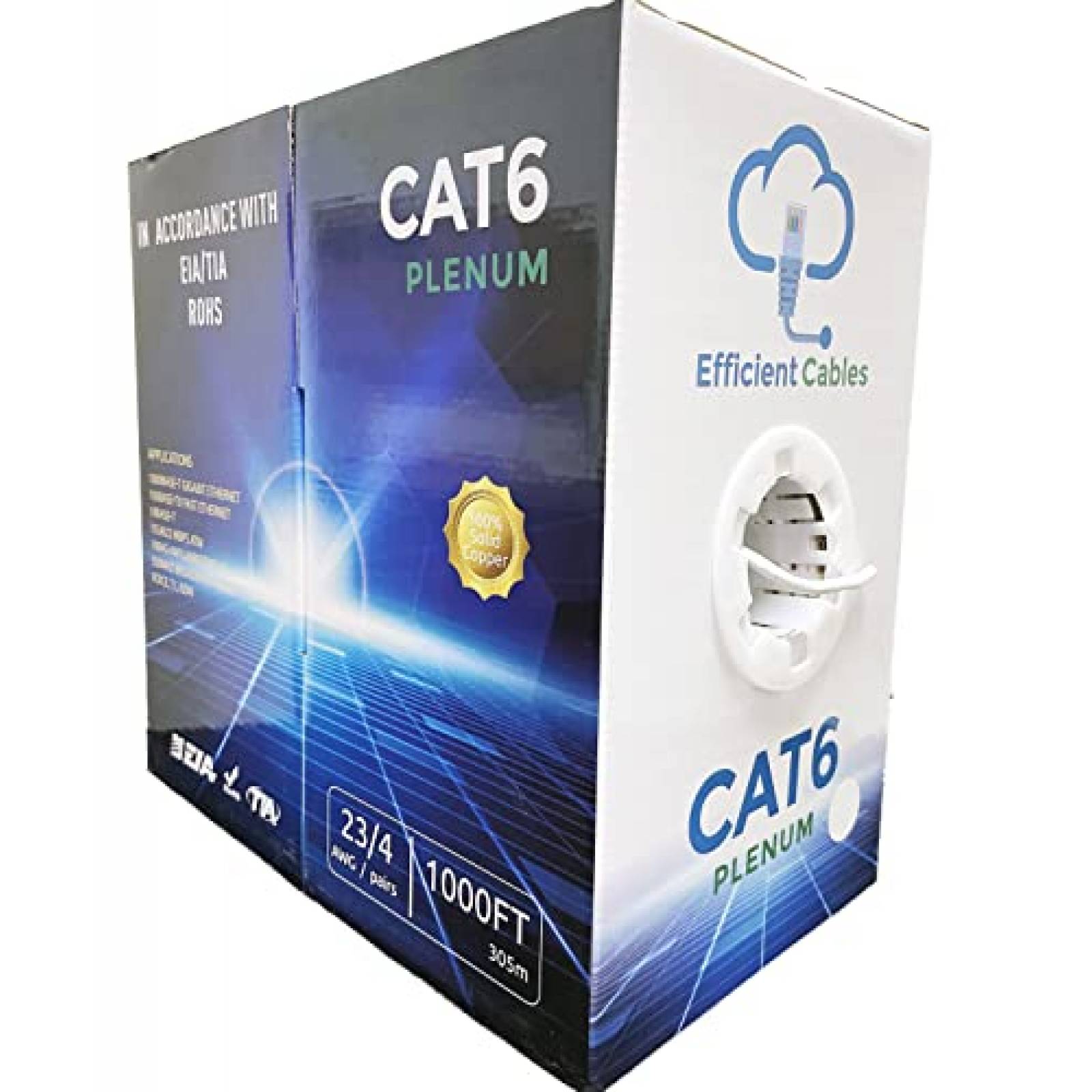 Cable Ethernet Efficient Cables Cat6 Plenum 300m 23AWG UTP