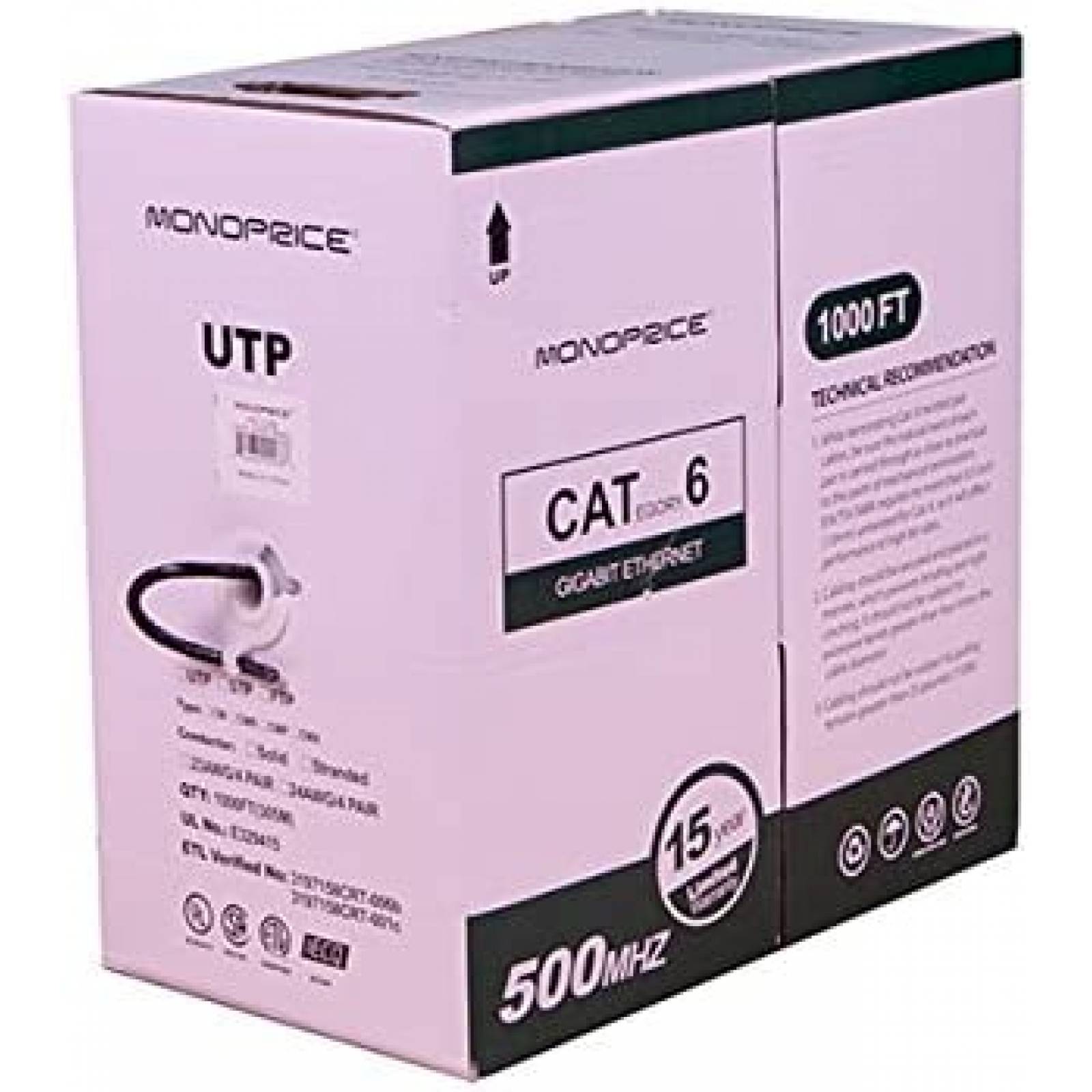 Cable Ethernet Monoprice Cat6 300m 550Mhz UTP 24 AWG -Negro