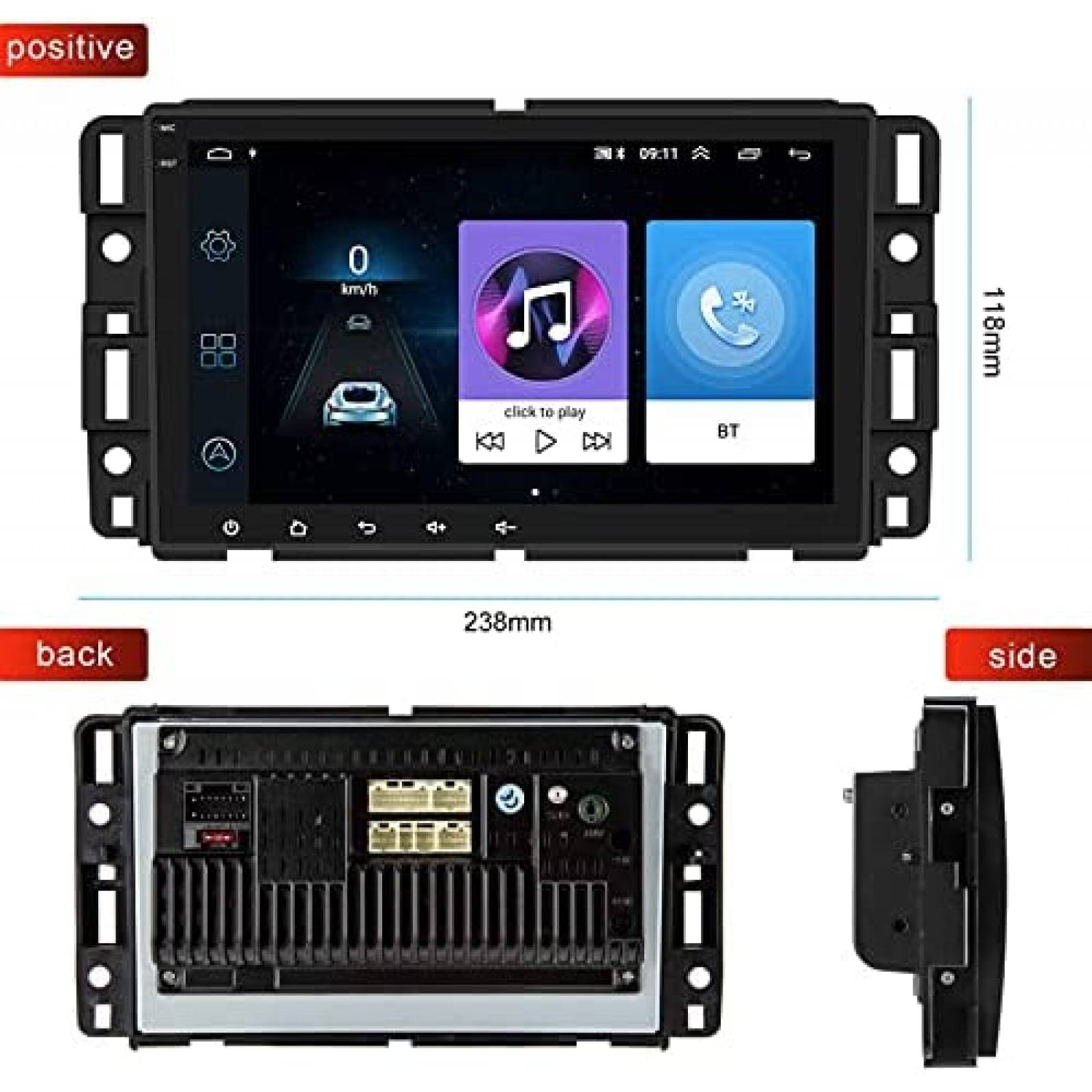 Estereo Auto NHOPEEW 9" Android Touch Screen GPS Cam -Negro
