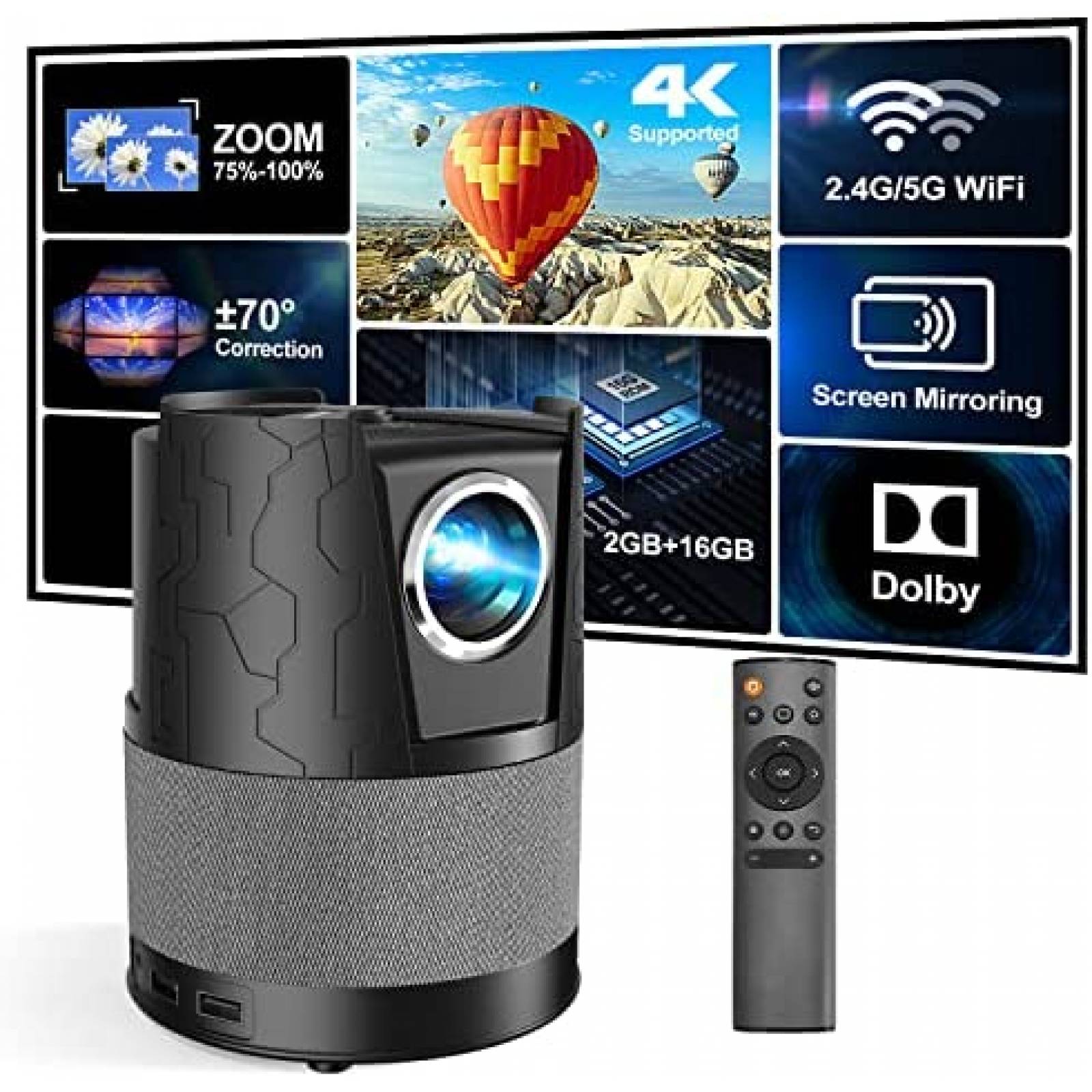 Mini Proyector EUG 4K WiFi FHD 1080p Inalambrico -Negro