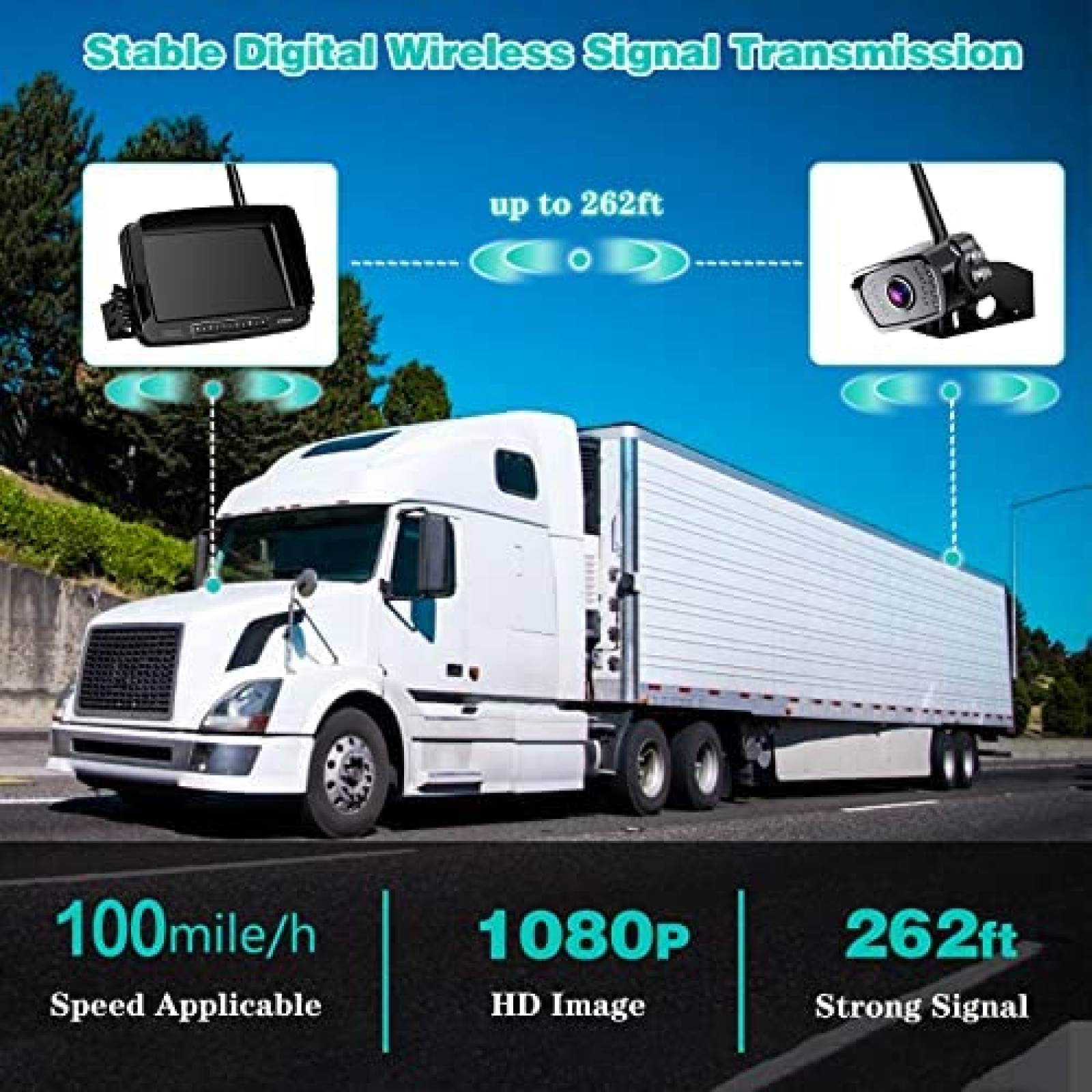 Camara de Reversa Nuoenx Para Camion HD 1080p Monitor -Negro