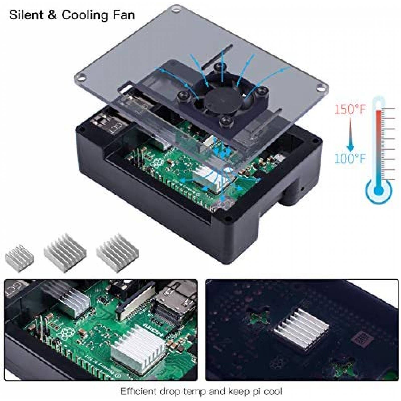 Funda Para Raspberry Pi 4 Smraza Model B RPI 5V 3A -Negro