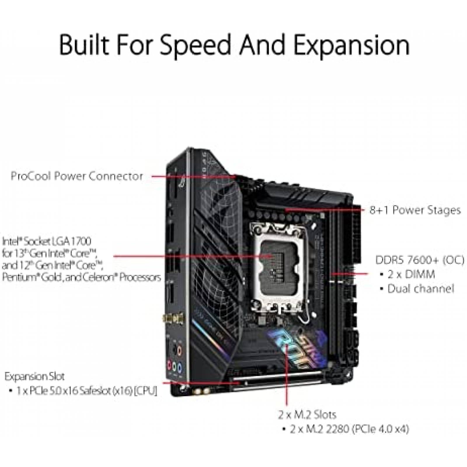 Tarjeta Madre ASUS LGA 1700 mini-ITX DDR5 hasta 7600 MT/s
