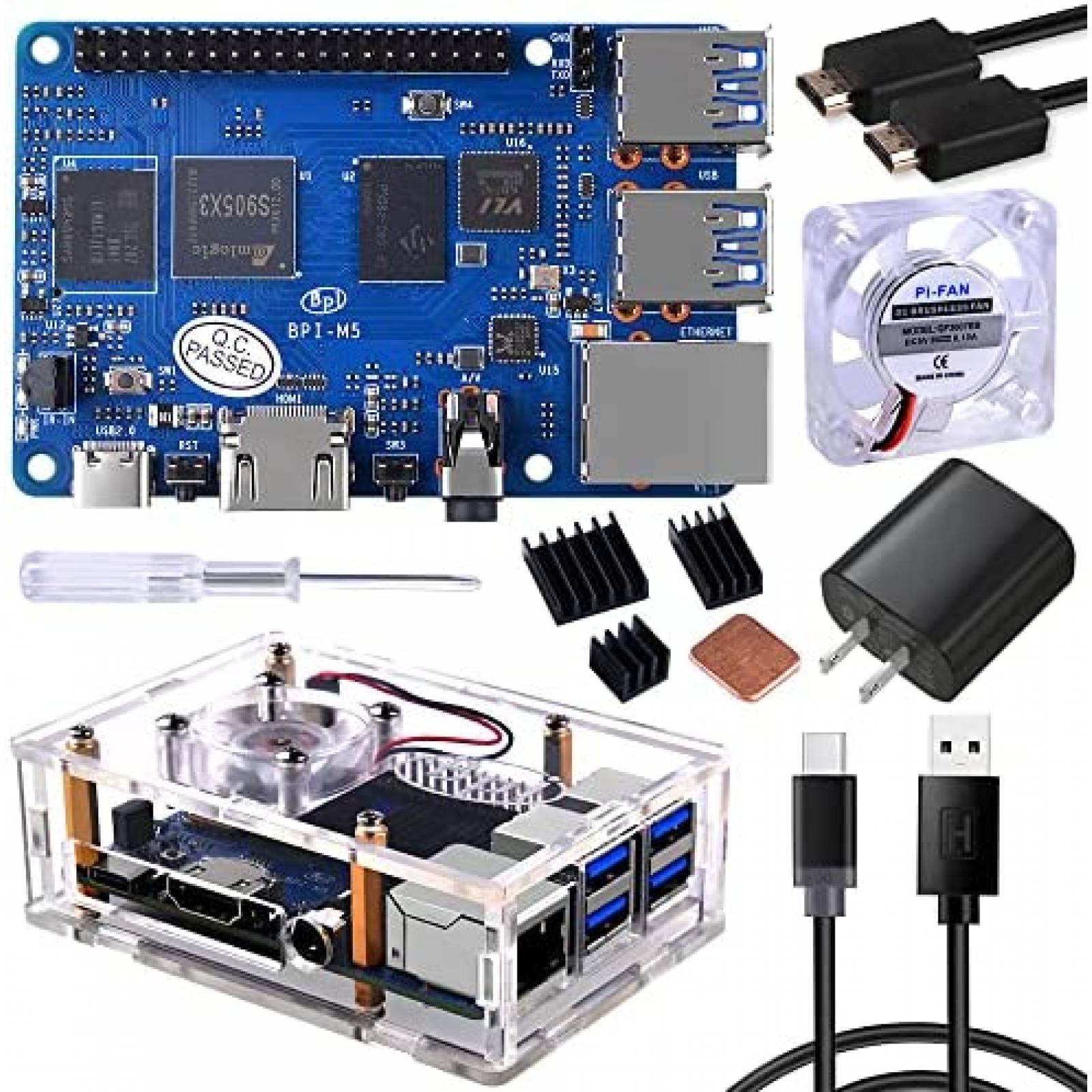Kit Banana Pi GeeekPi BPI-M5 Amlogic S905X3 Case -Azul
