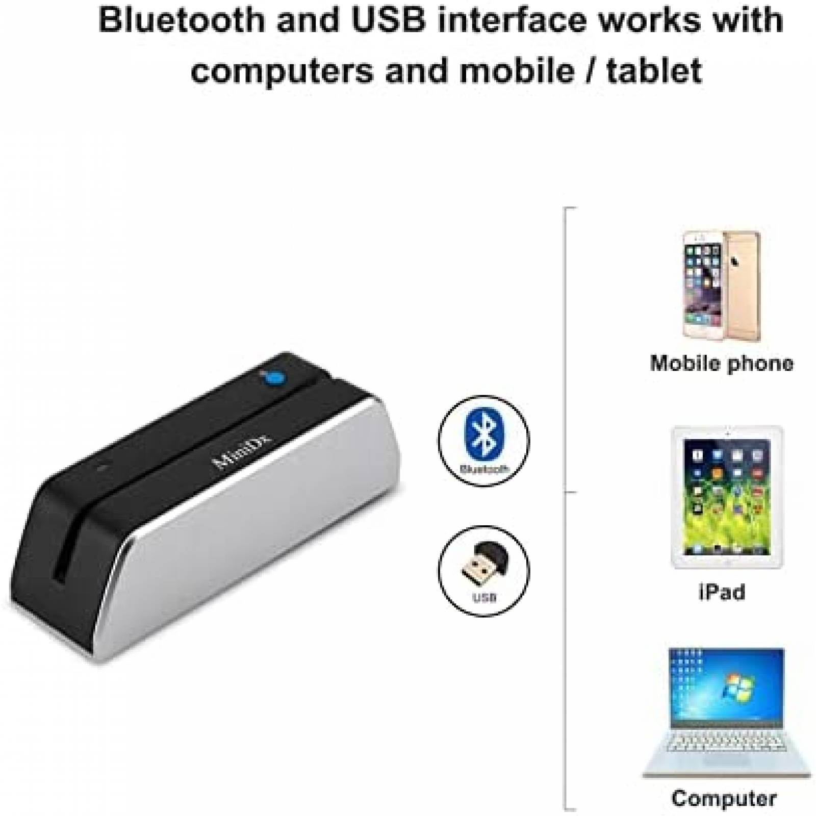 Lector de Tarjetas MiniDX MSR X6 Magnetico Bluetooth USB