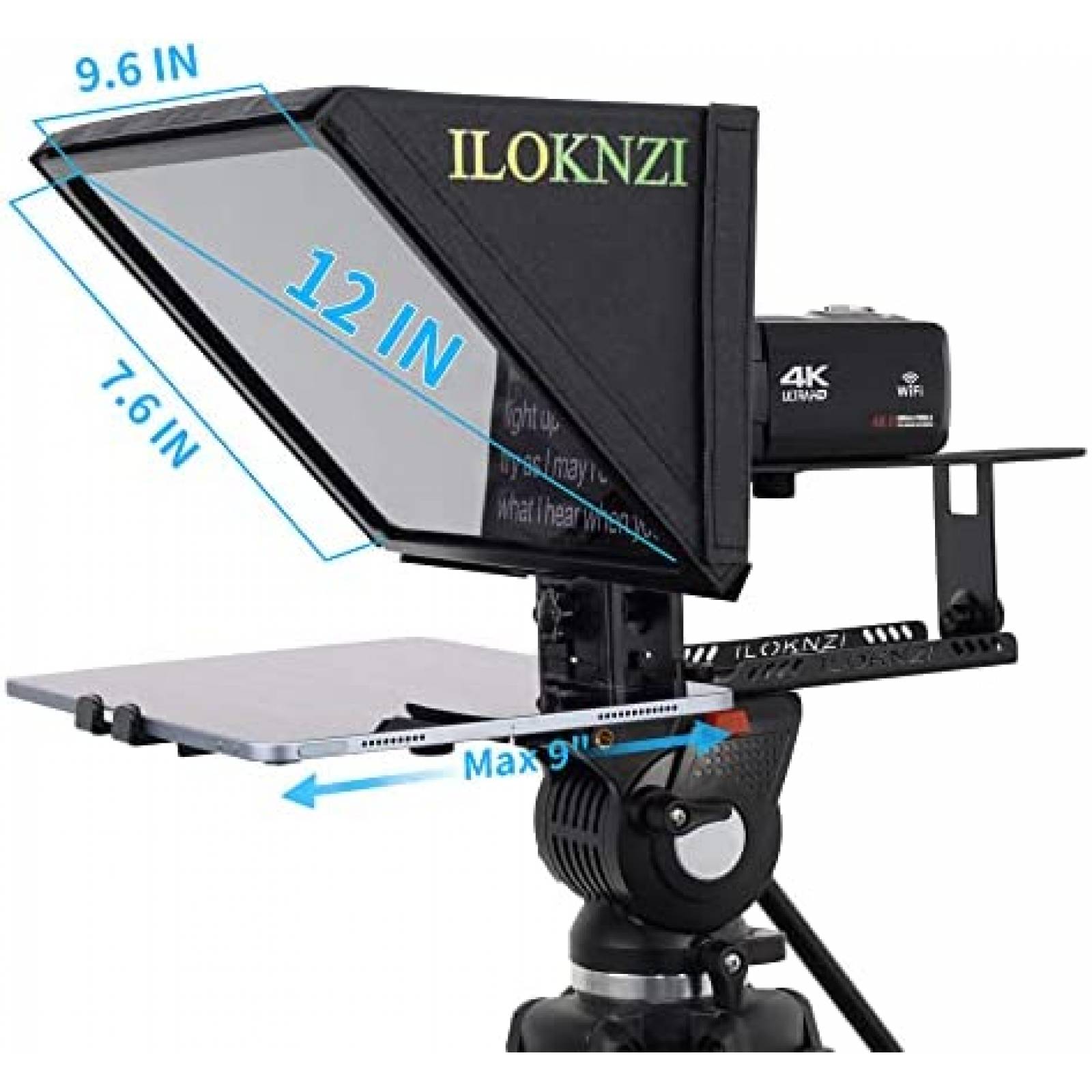 Teleprompter ILOKNZI 12" con Vidrio Optico Templado -Negro