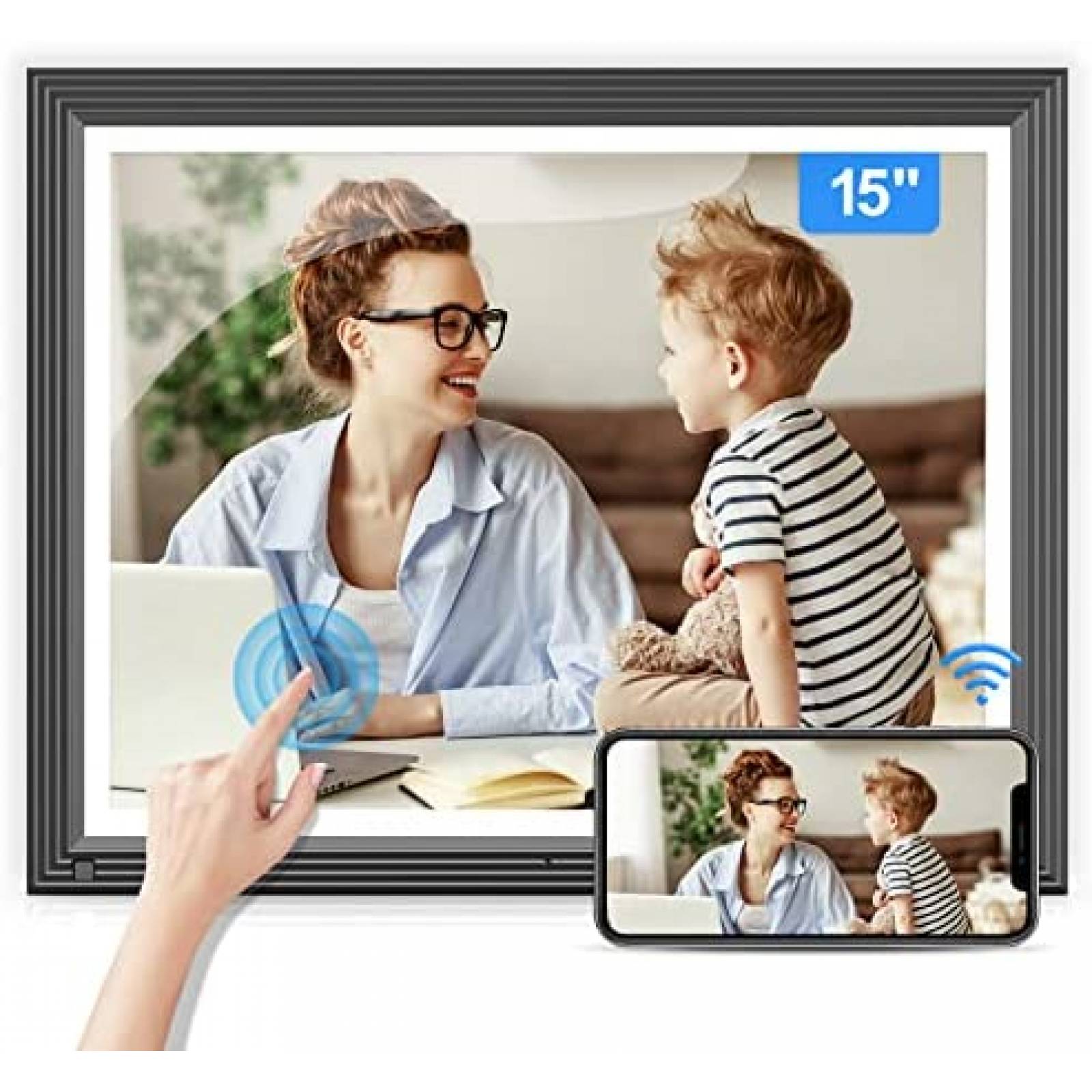 Portaretratos Digital FULLJA 15" Tactil WiFi 32 GB -Negro