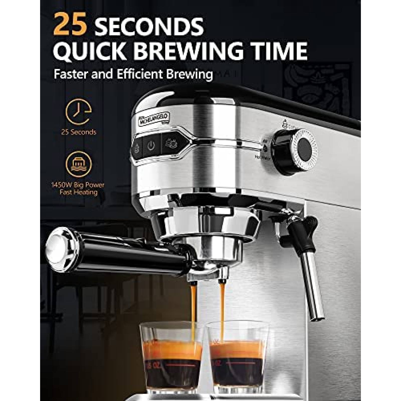 Cafetera MICHELANGELO 15 Bares con Espumador de Leche -Plata