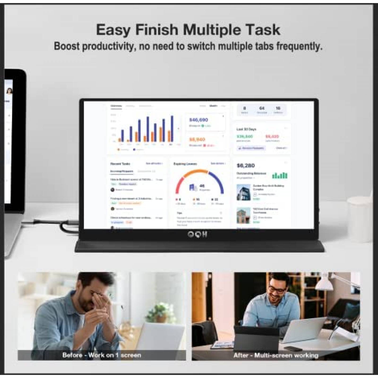 Monitor Portatil QQH 15.6'' FHD 1080P USB-C HDMI -Negro