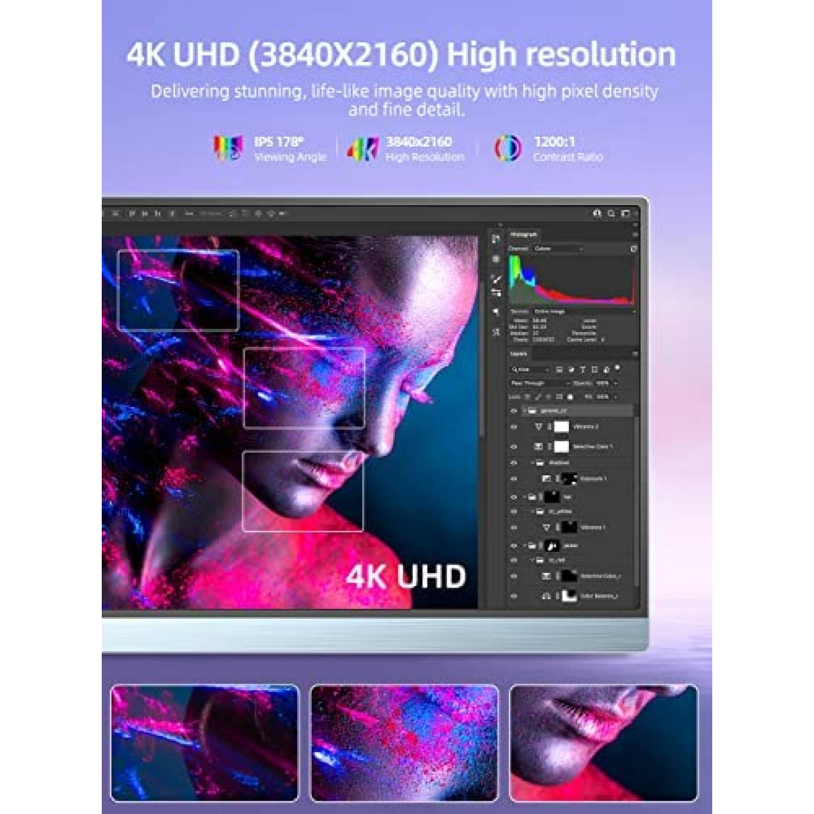 Monitor Portatil EVICIV 15.6'' UHD Adobe RGB HDR -Gris