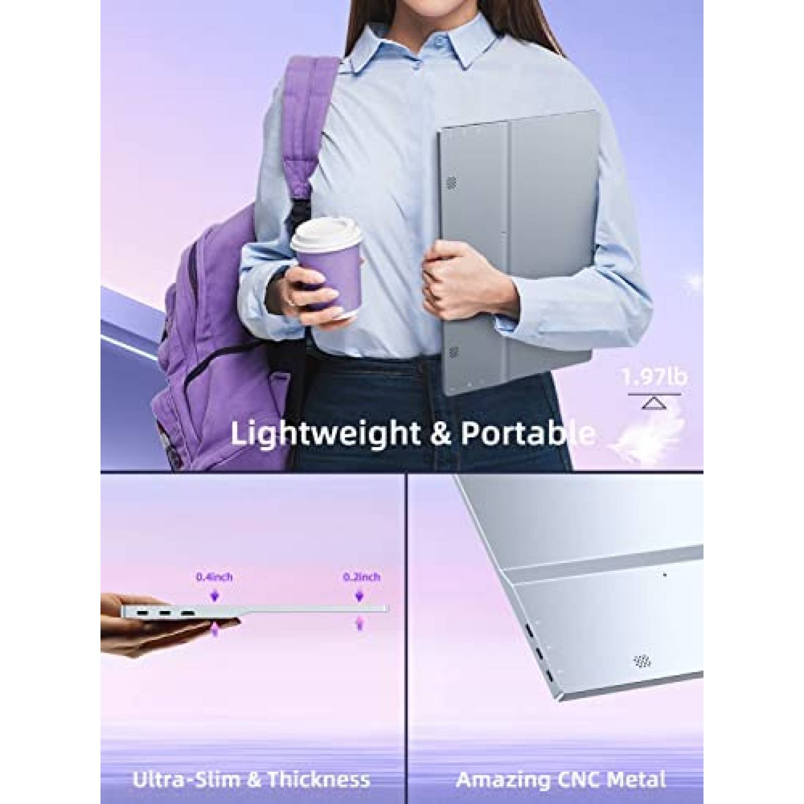 Monitor Portatil EVICIV 15.6'' UHD Adobe RGB HDR -Gris