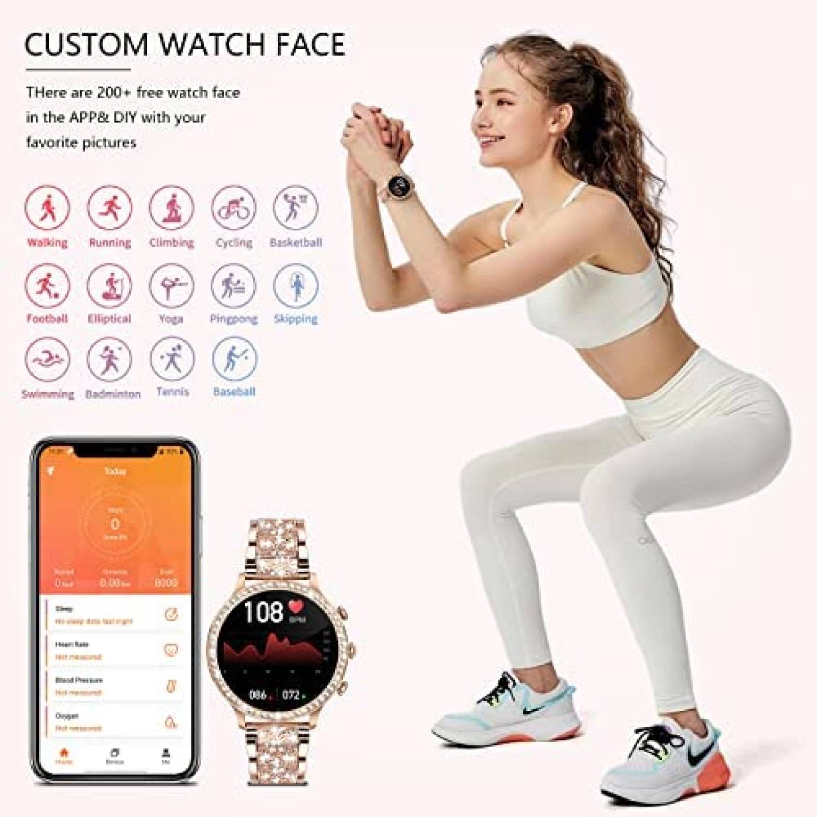 Smartwatch JENYNG Mide Frecuencia Cardiaca Tactil -Dorado