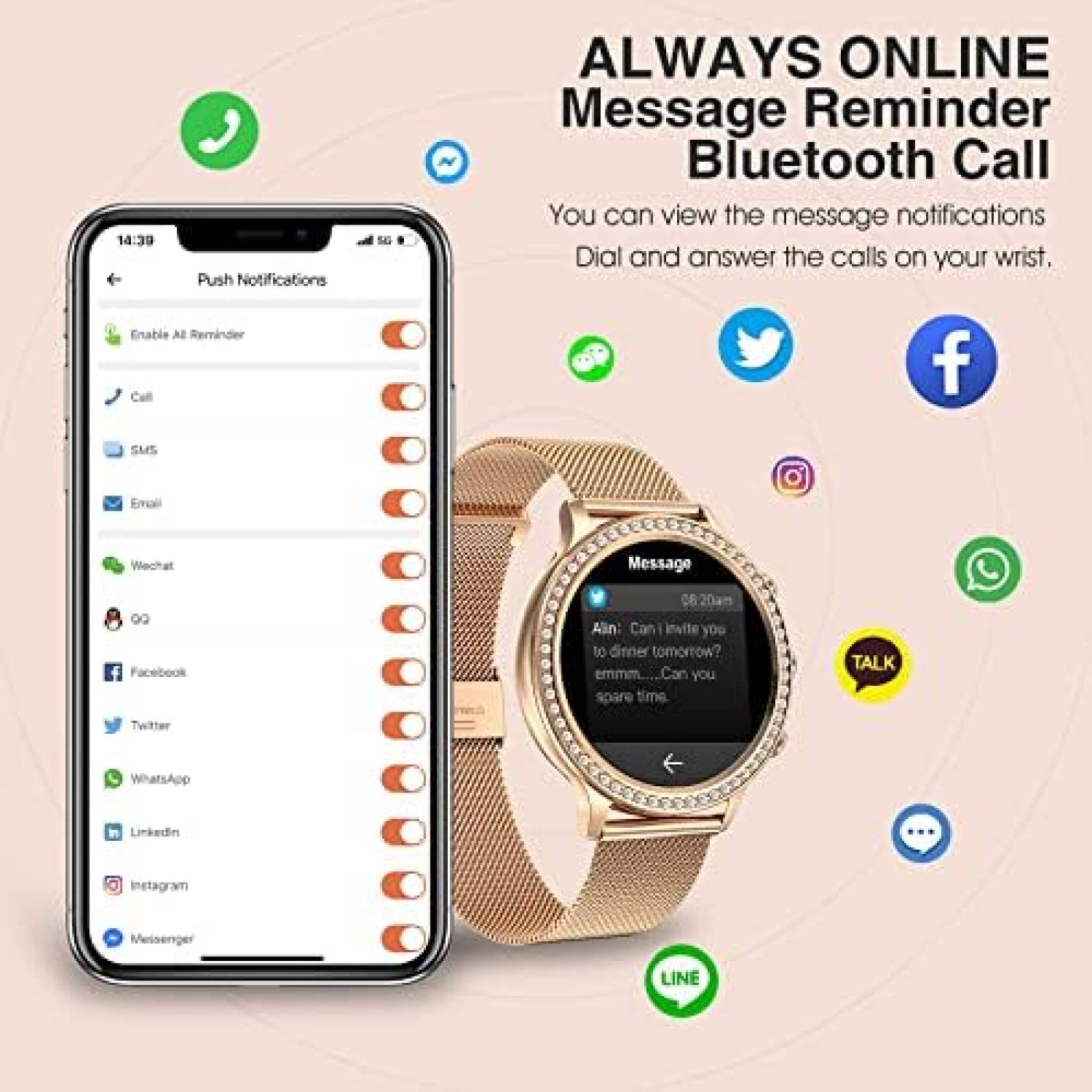 SmartWatch LEFITUS Fitness Bluetooth Touchscreen -Dorado