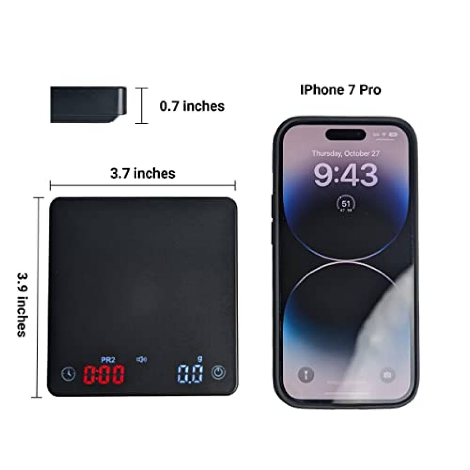 Bascula MiiCoffe Nano Escala con Timer 2kg/0.1g -Negro