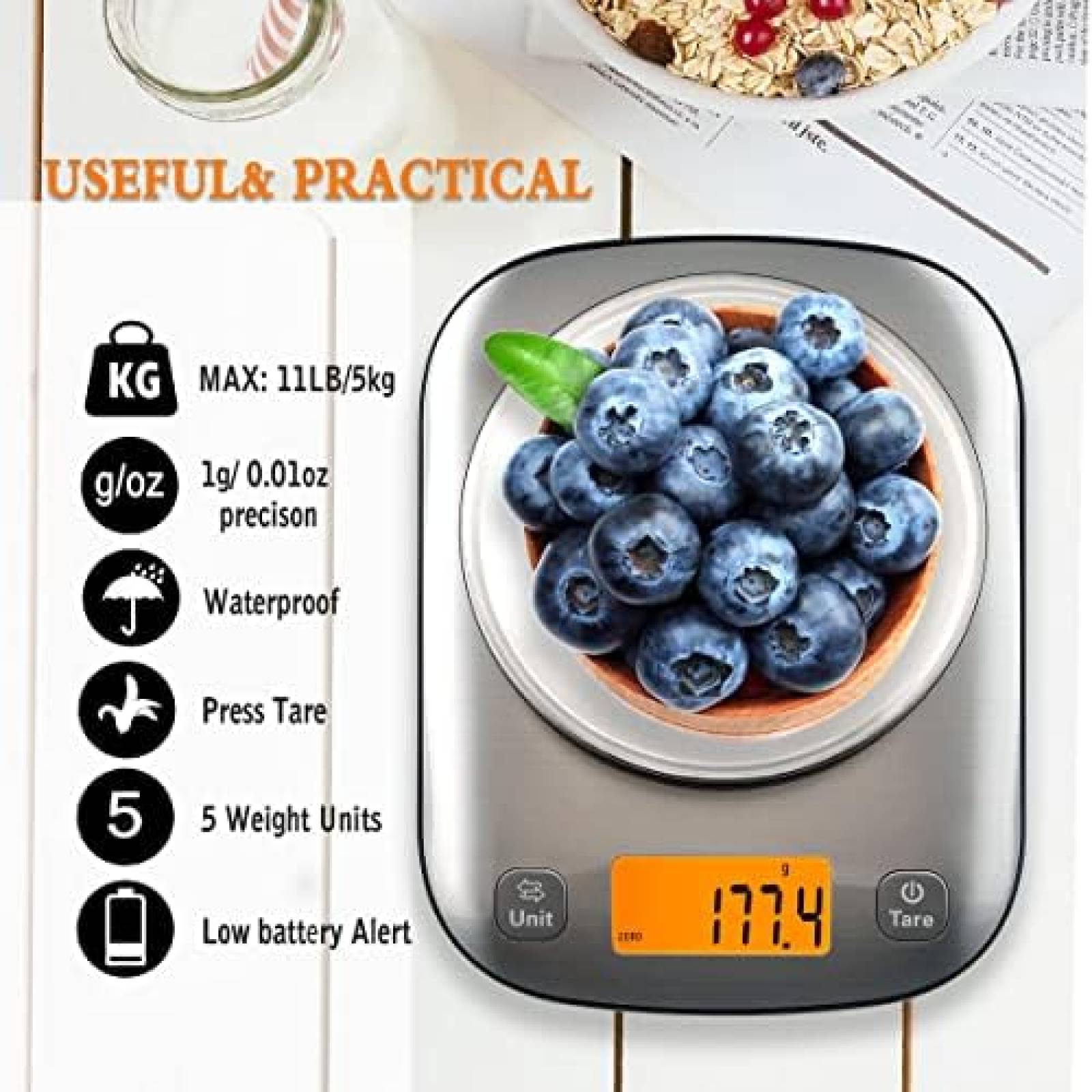 Bascula Digital Fuzion IPX6 Cap 11 Libras LCD -Gris