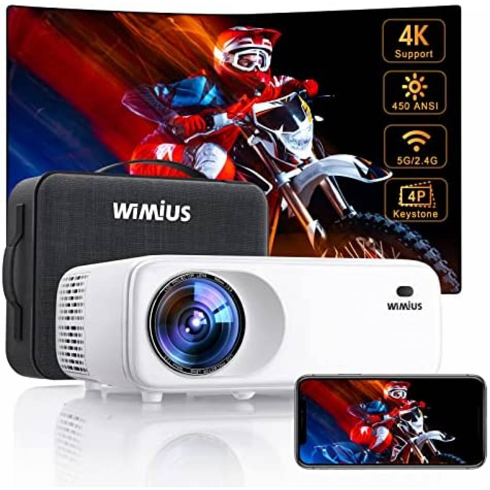 Proyector WiMiUS W6 4K 5G WiFi - Bluetooth 1080P -Blanco