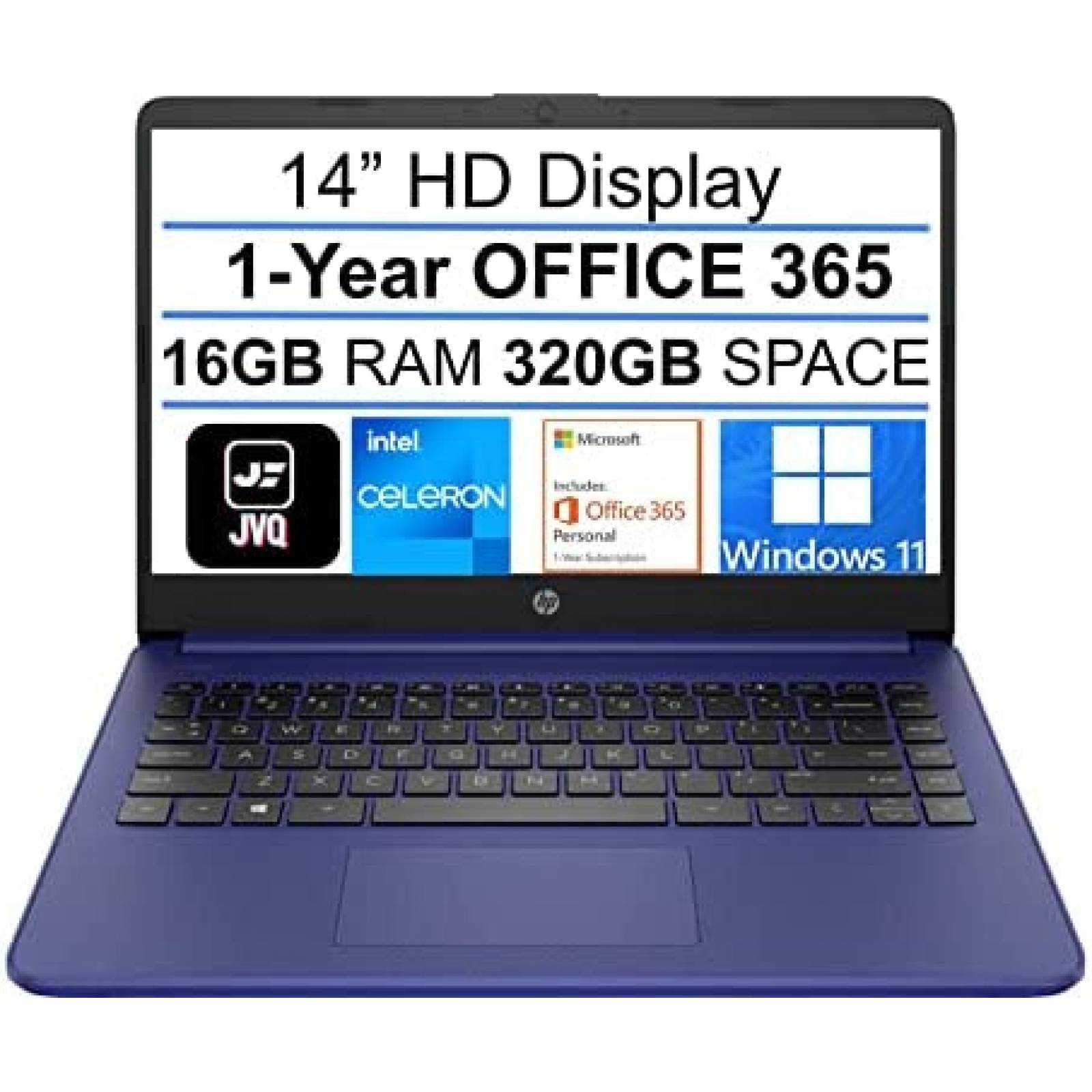 Laptop HP 14'' Intel Celeron 16GB RAM 64GB eMMC + 256GB Azul